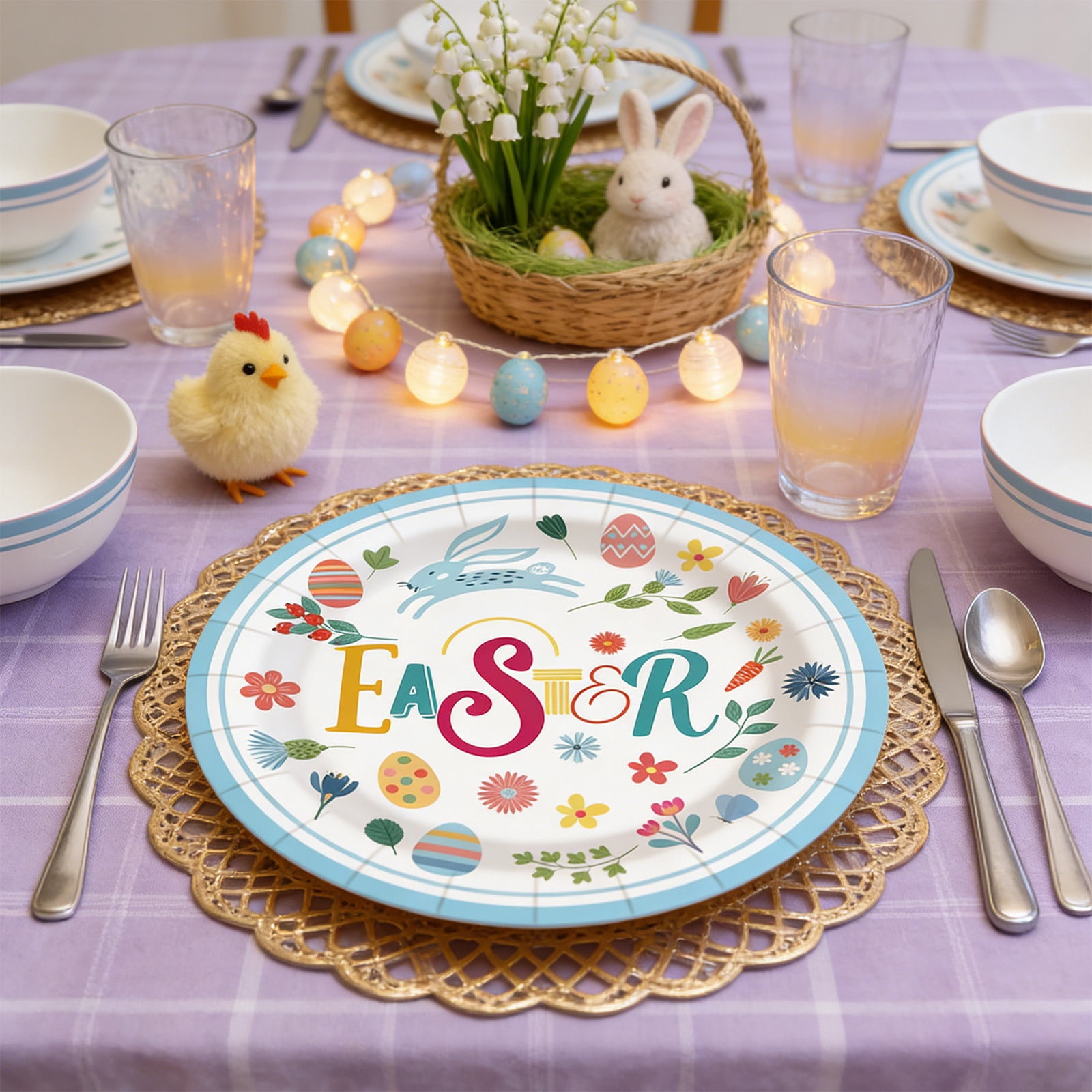 Luxcidy Heavy Duty Easter Paper Plates, Dinnerware Sets Bunny Design ...