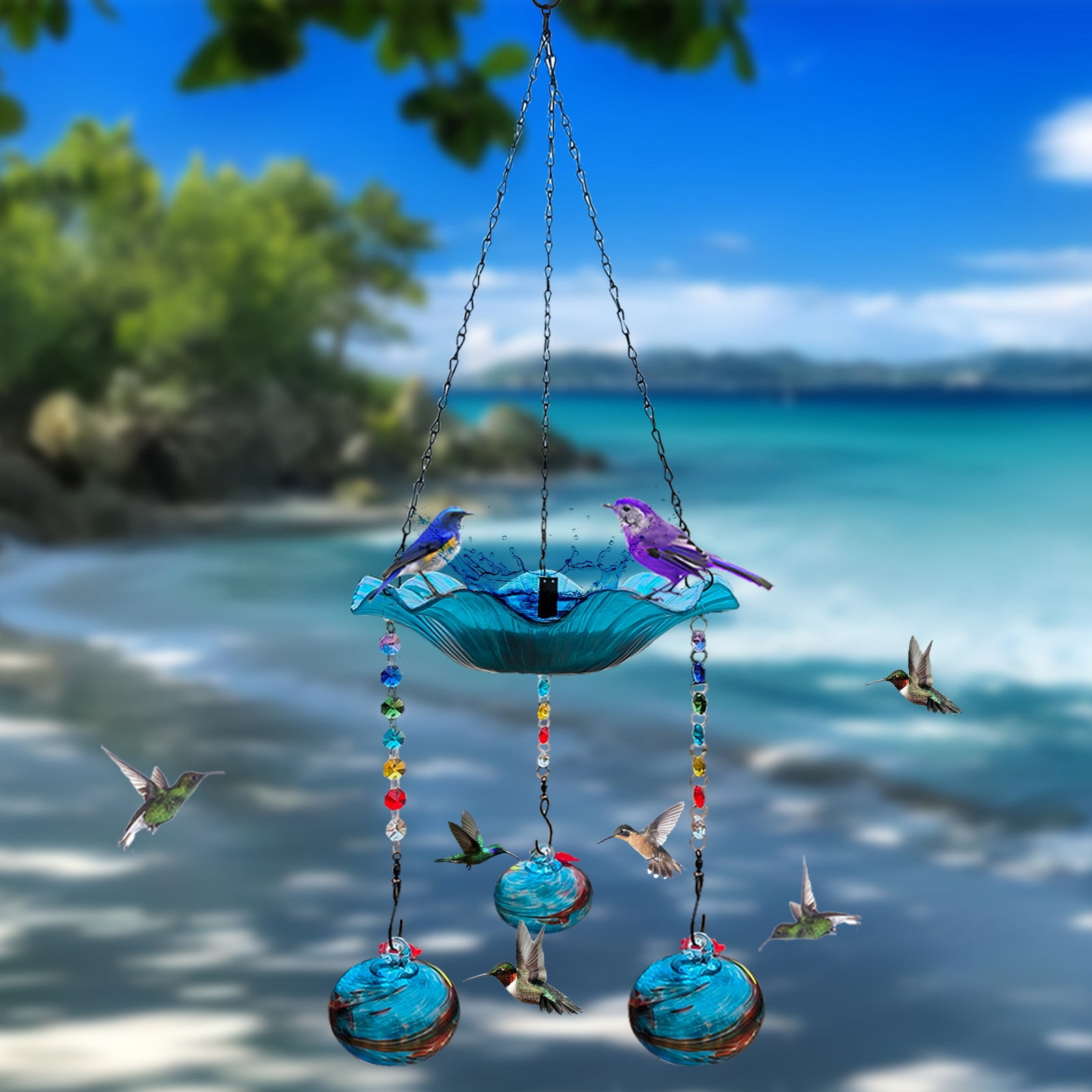 Luxcidy Hummingbird Feeder & Solar Bird Bath Fountains, Hummingbird ...