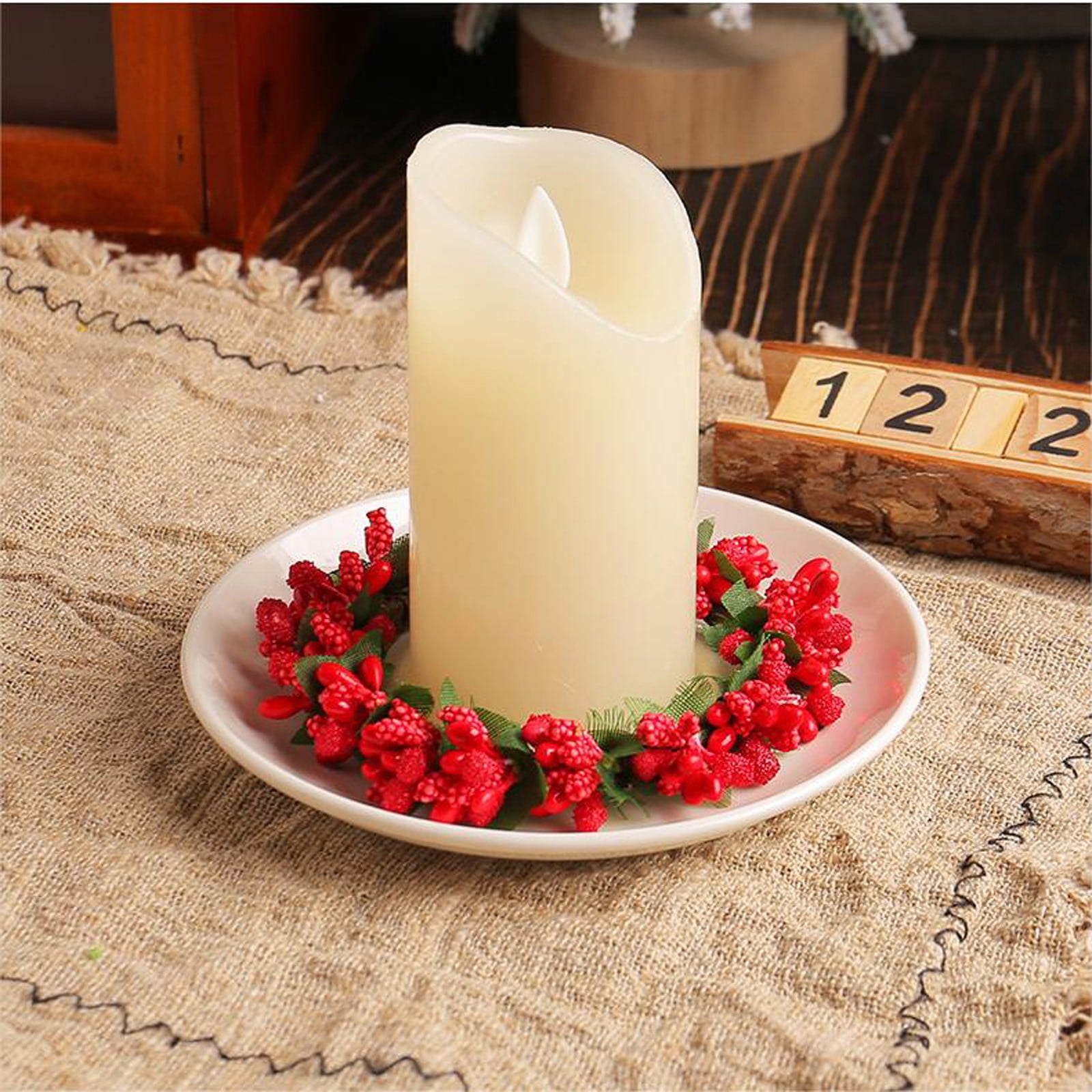 Luxcidy Mini Candle Rings Wreaths Berry Twig Wreath 4 inch Center ...
