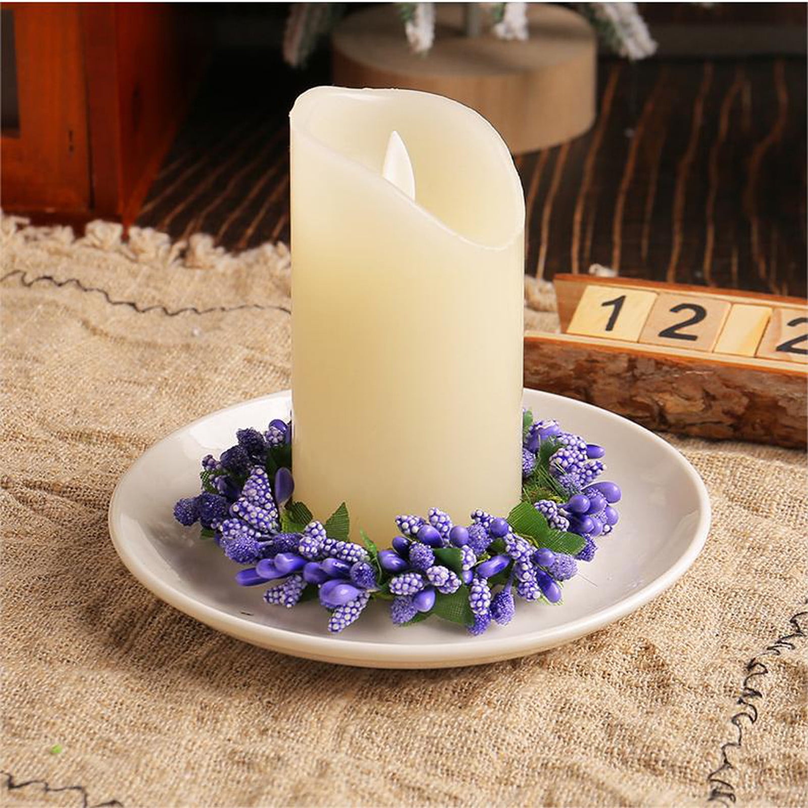 Luxcidy Mini Candle Rings Wreaths Berry Twig Wreath 4 inch Center ...