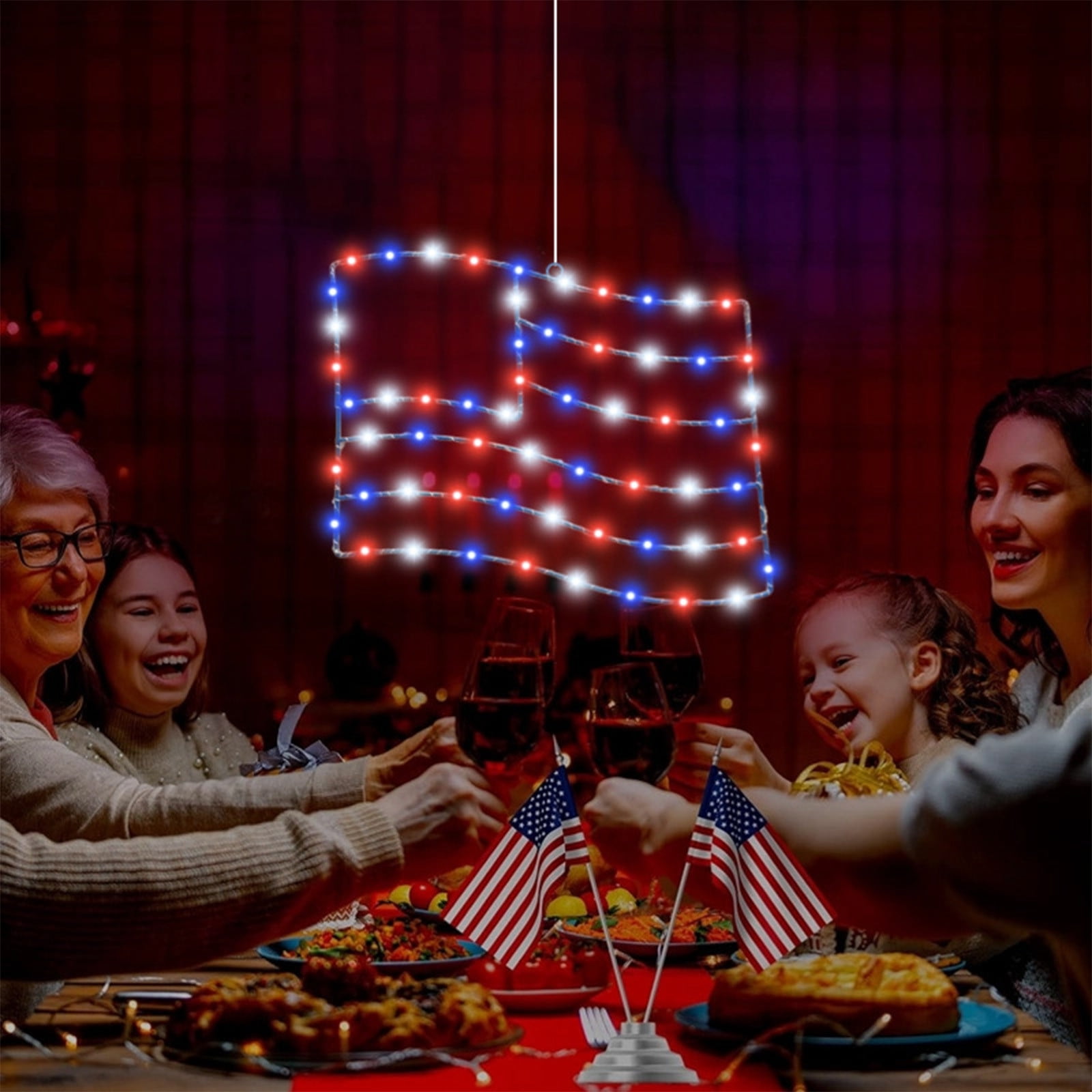 Luxcidy Patriotic Shimmer Lighted Window Decoration, Led Flag Net ...