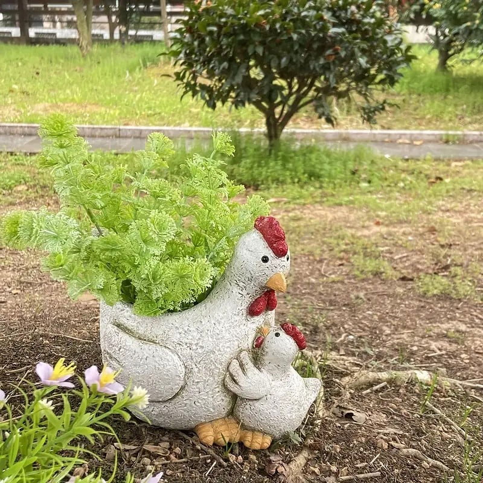 Luxcidy Resin Chicken Planter, Hen and Chicks Statue Flower Pot, Farm ...