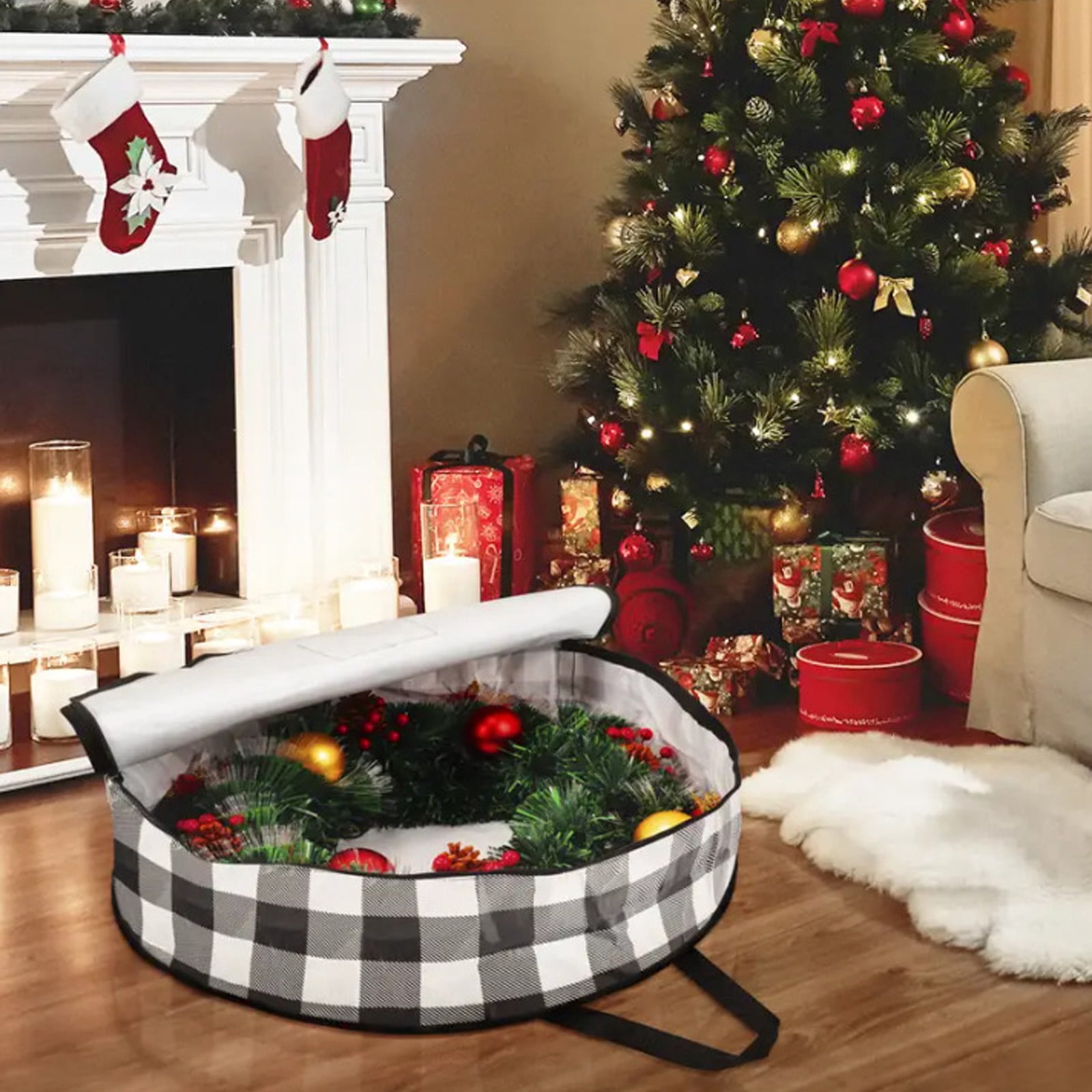 Luxcidy Wreath Storage Bag, 24-inch Organizer for Artificial Christmas ...