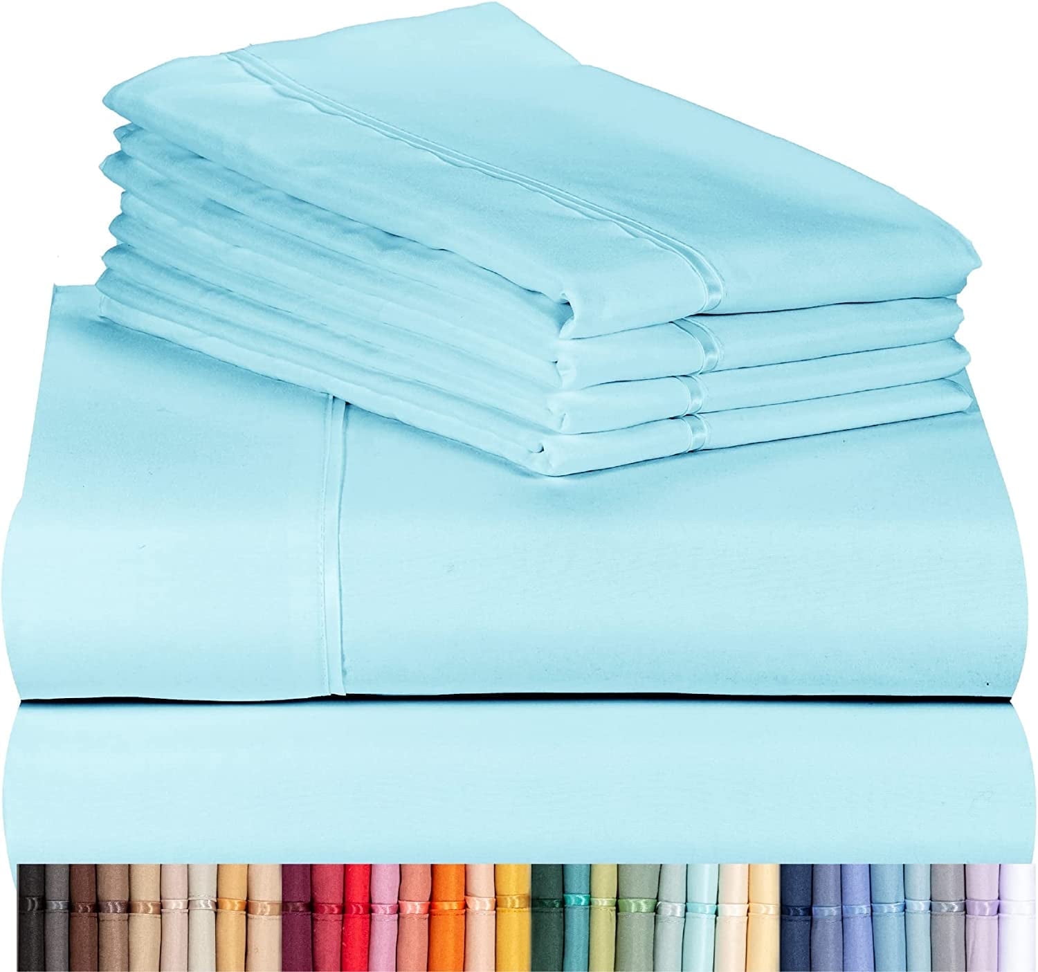 Luxclub Cooling 7 pc Microfiber Sheet Set, Aqua Split King- Soft, and ...