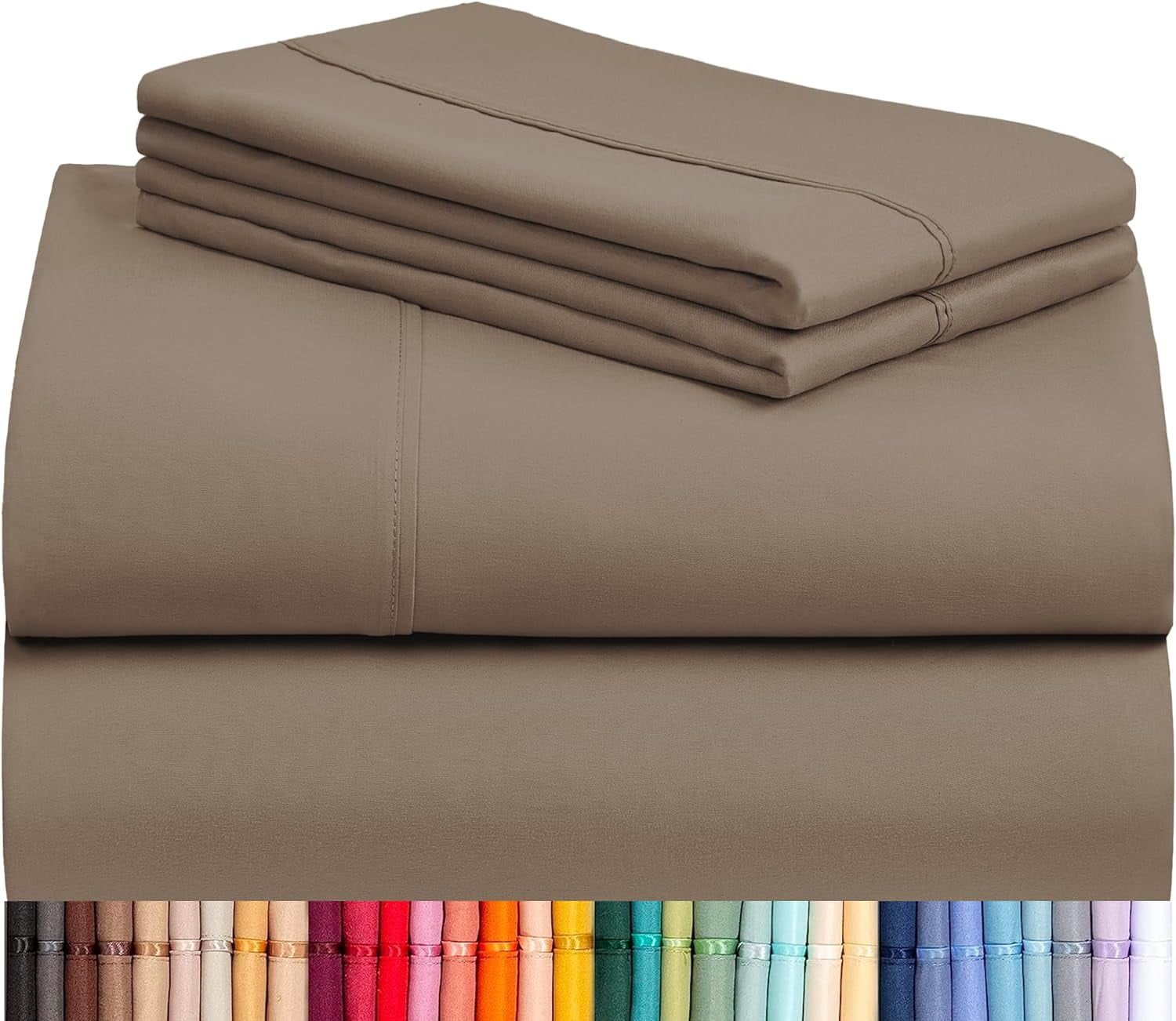 Luxclub 4-Piece Twin Bed Sheets & Pillowcases - Dark Khaki, 1800 Series ...