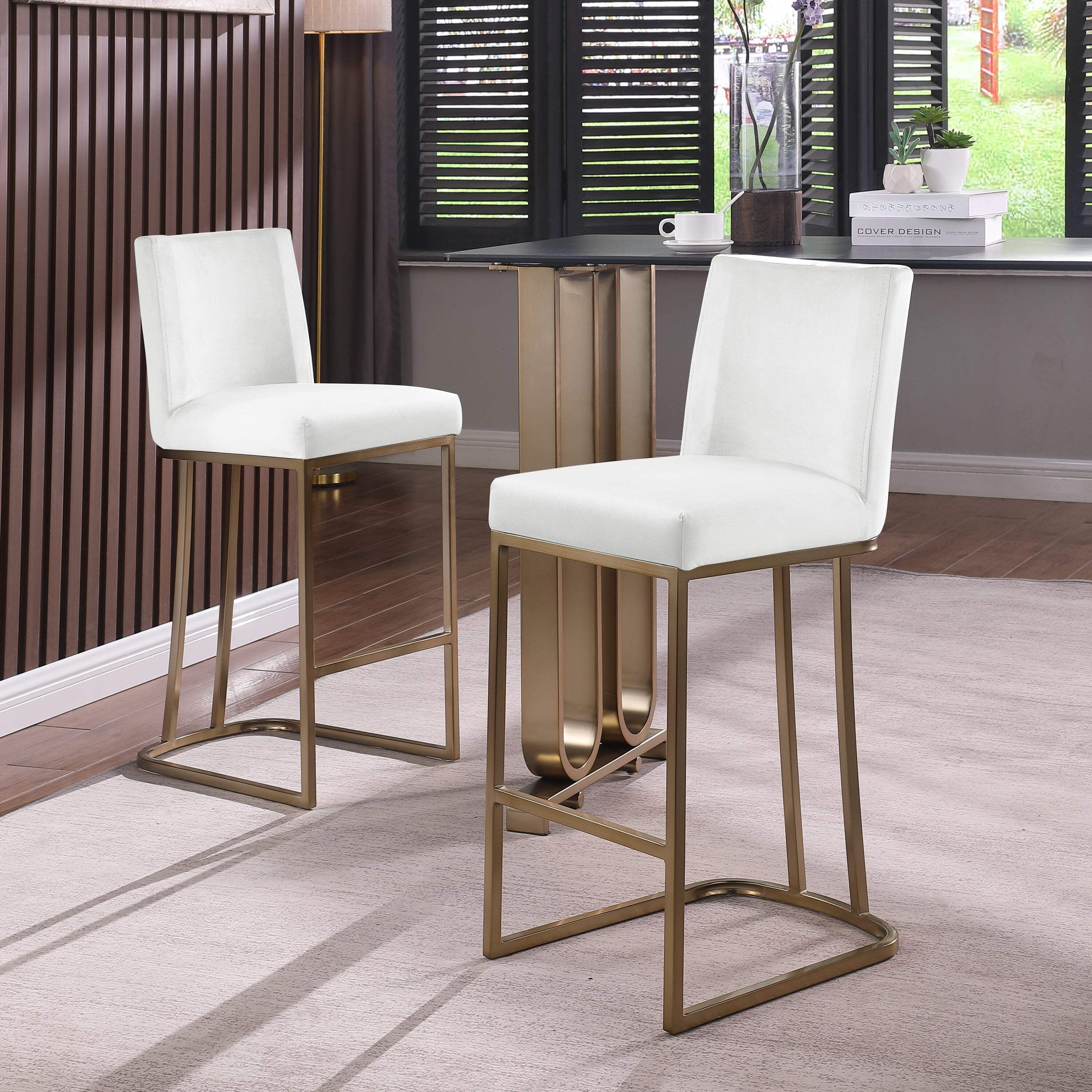 Luxe Bar Stools Set of 2, Counter Height 26” Velvet Bar Stools with ...