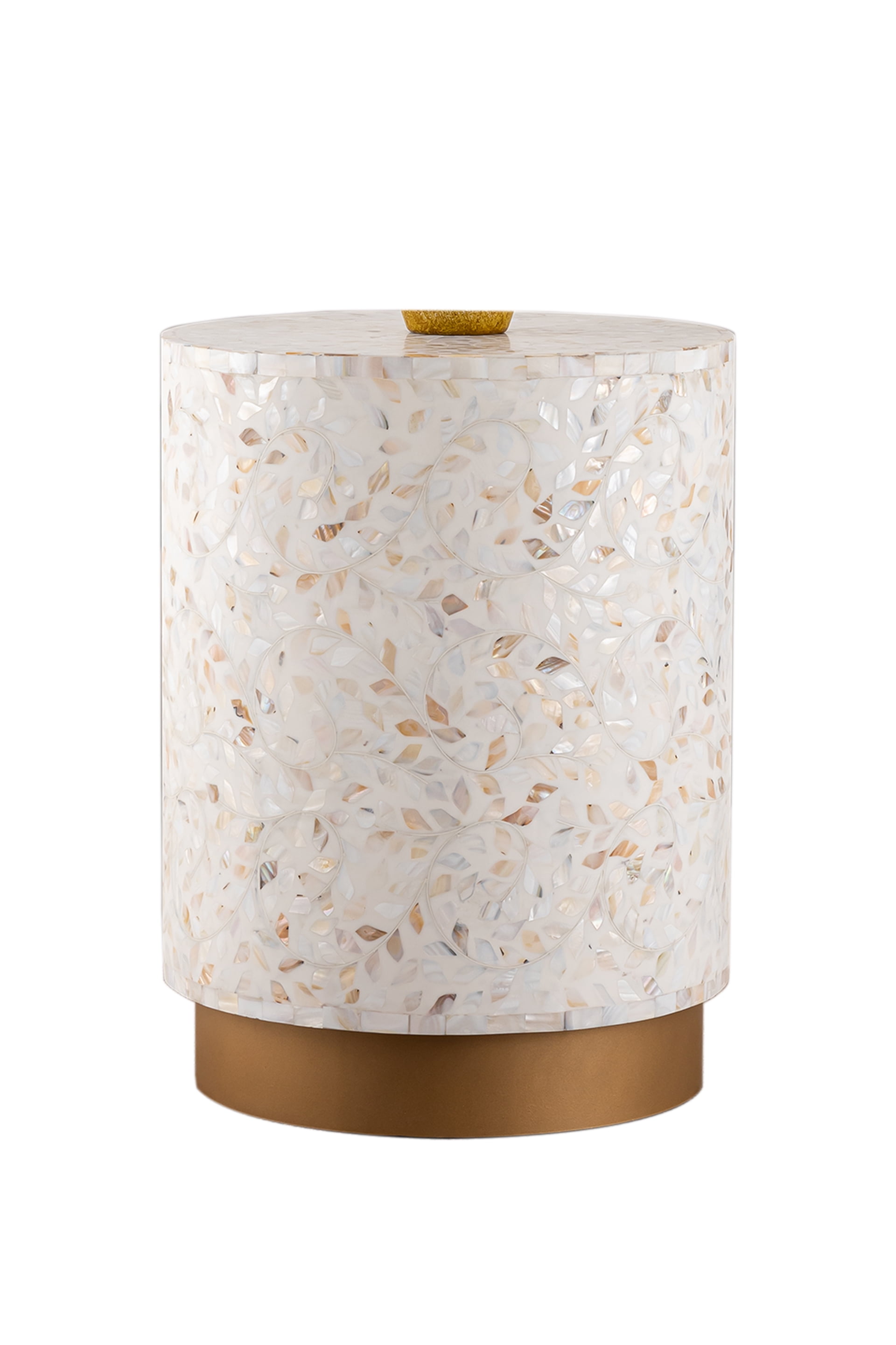 Luxe Circular End Table with Capiz Shell Floral Design - Ivory ...