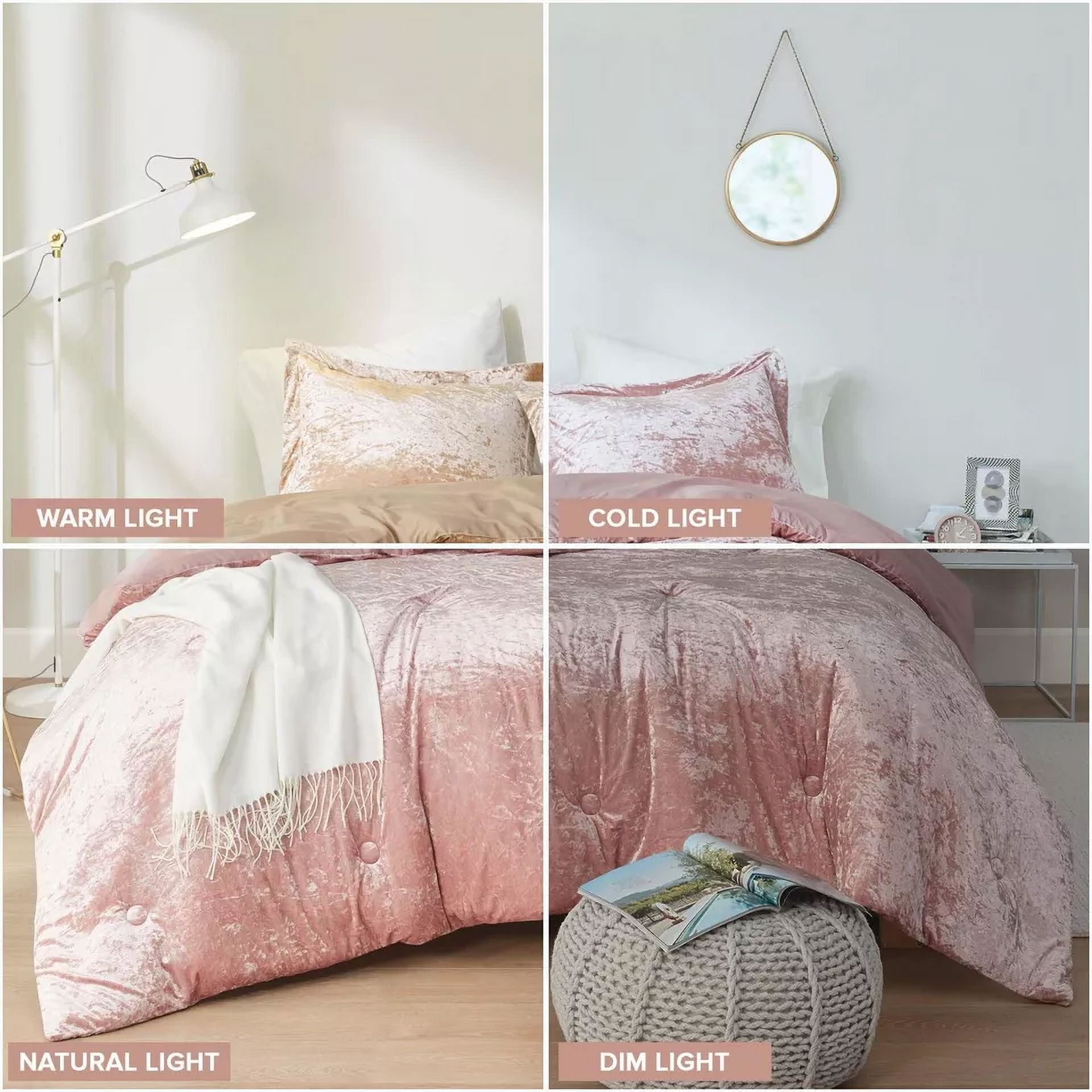 Luxe Comforter Set Velvet Lush with Shams All Season Reversible Full/Queen King (Blush,Full ...