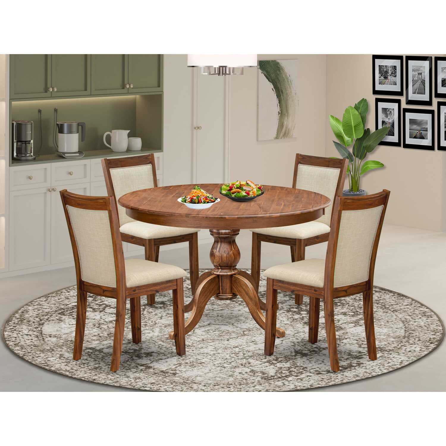 Luxe by East West Furniture 5 Pc Kitchen Set Includes a Pedestal Wooden ...