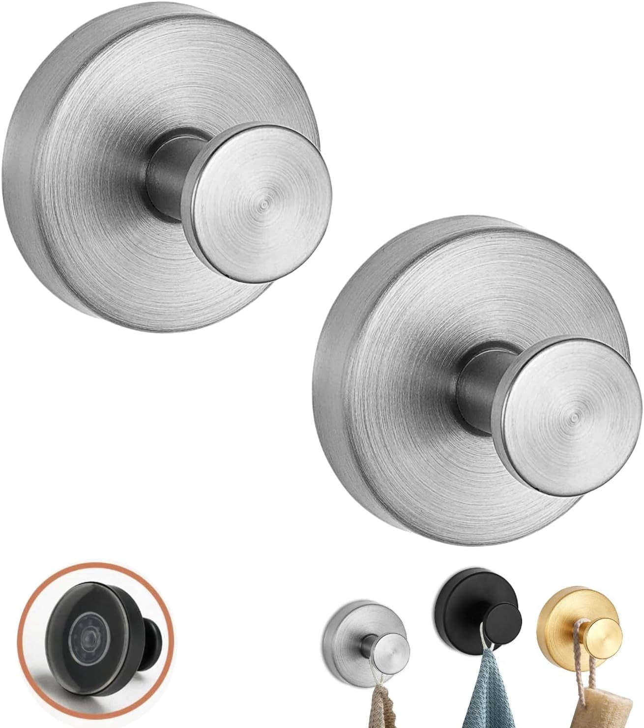 Luxe Hold No-Drill Hooks, 2024 Upgraded Suction Cup Hooks, Stainless ...