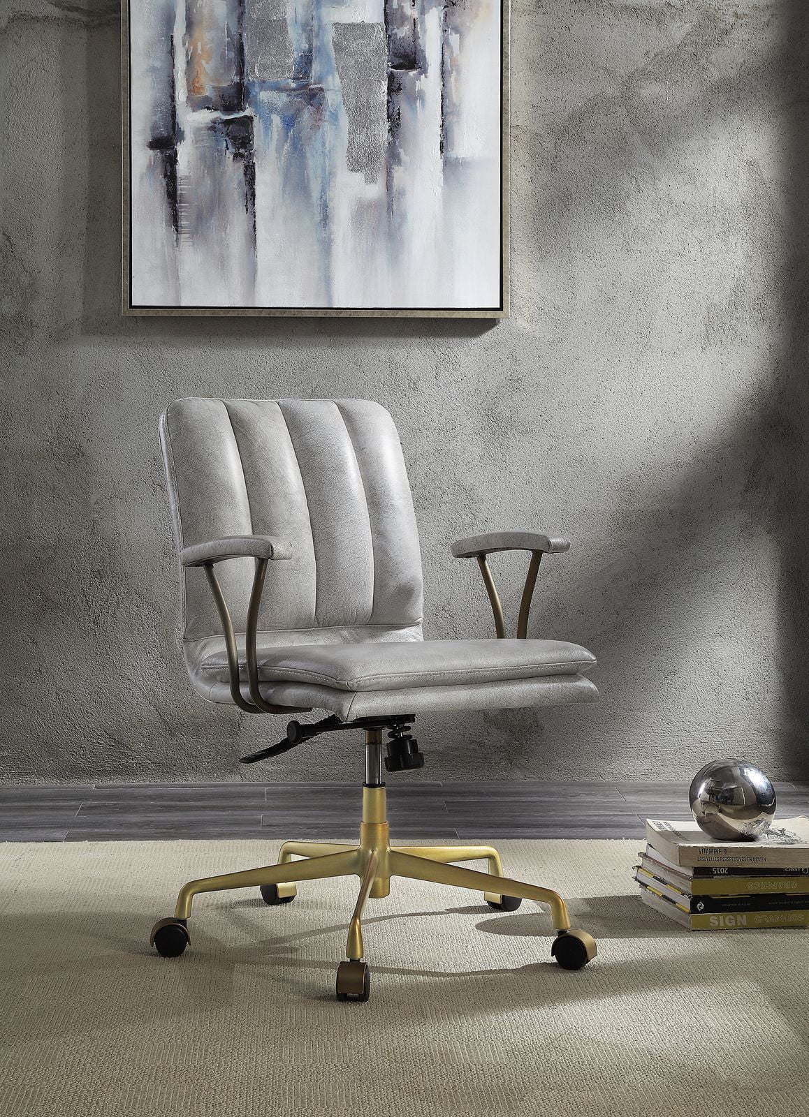 Luxe Ivory Leather & Gold Office Chair - Walmart.com