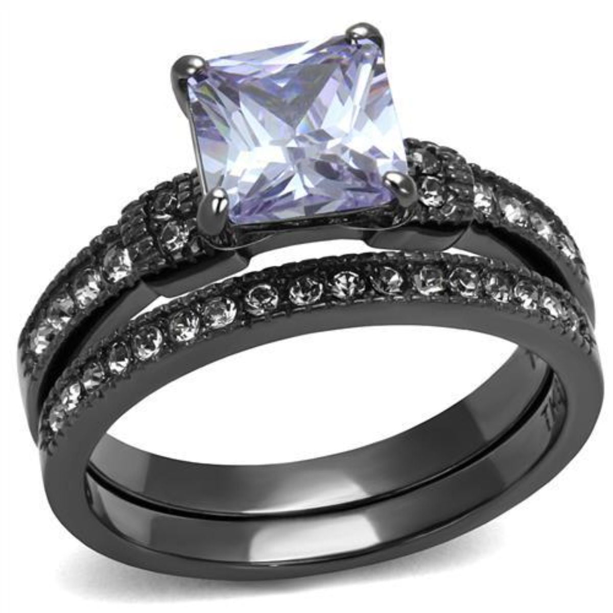 Luxe Jewelry Designs 2-Piece IP Light Black Wedding Ring Set with Light ...