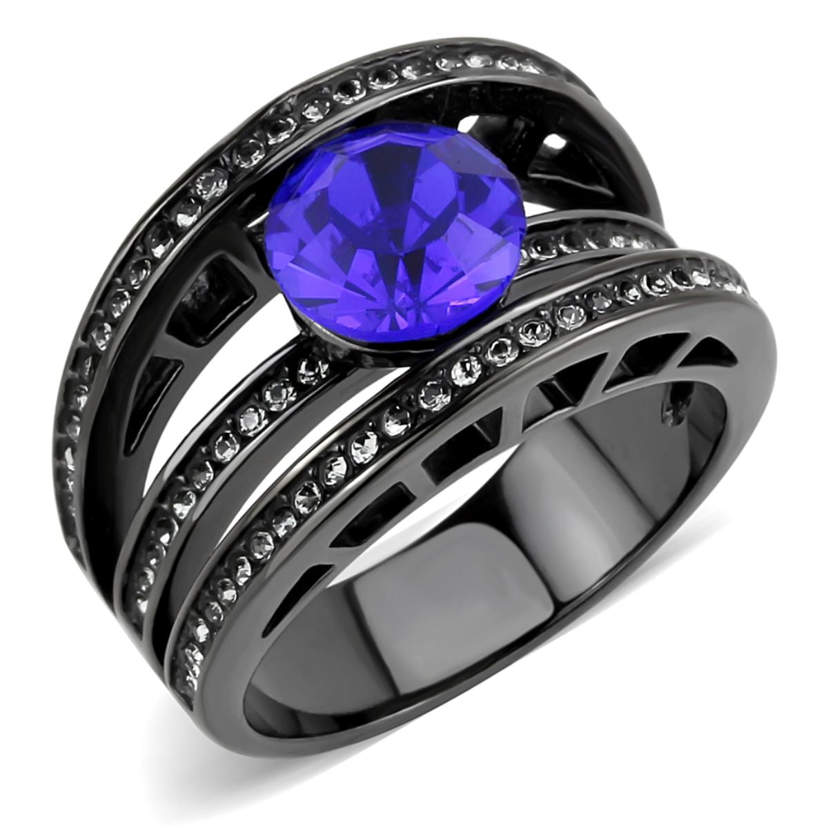 Luxe Jewelry Designs IP Light Black Stainless Steel Women's Ring with ...