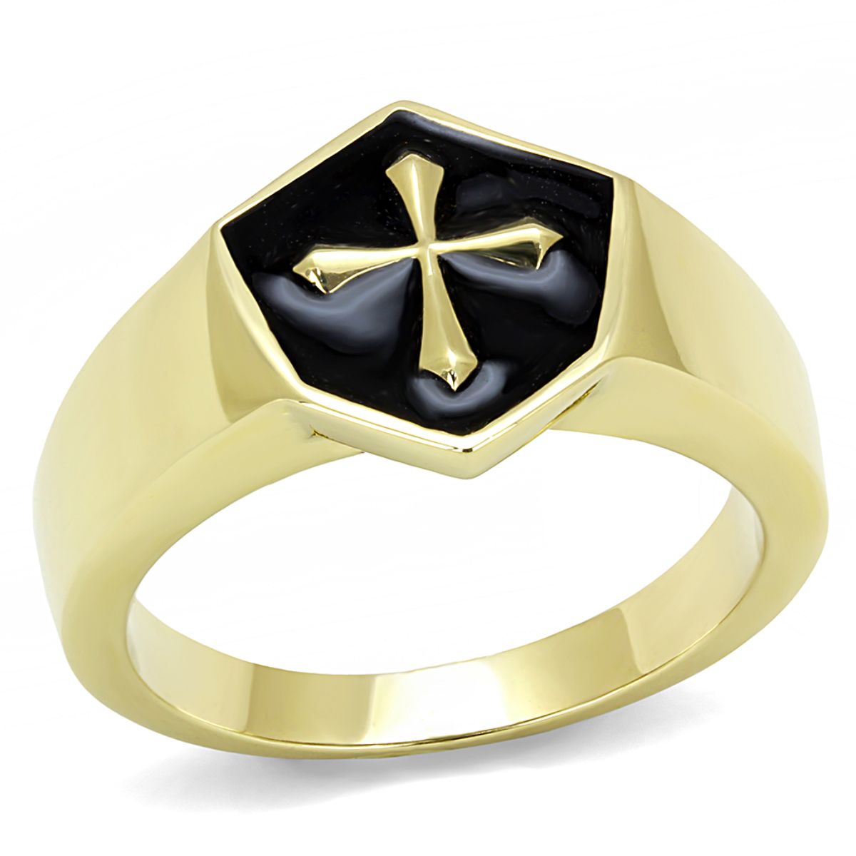 Luxe Jewelry Designs Men's Gold IP Stainless Steel Cross Design Ring ...