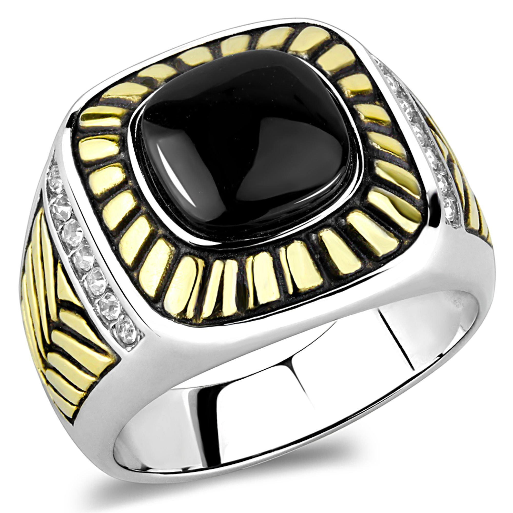 Luxe Jewelry Designs Men's Ion Plated Gold Stainless Steel Ring with ...