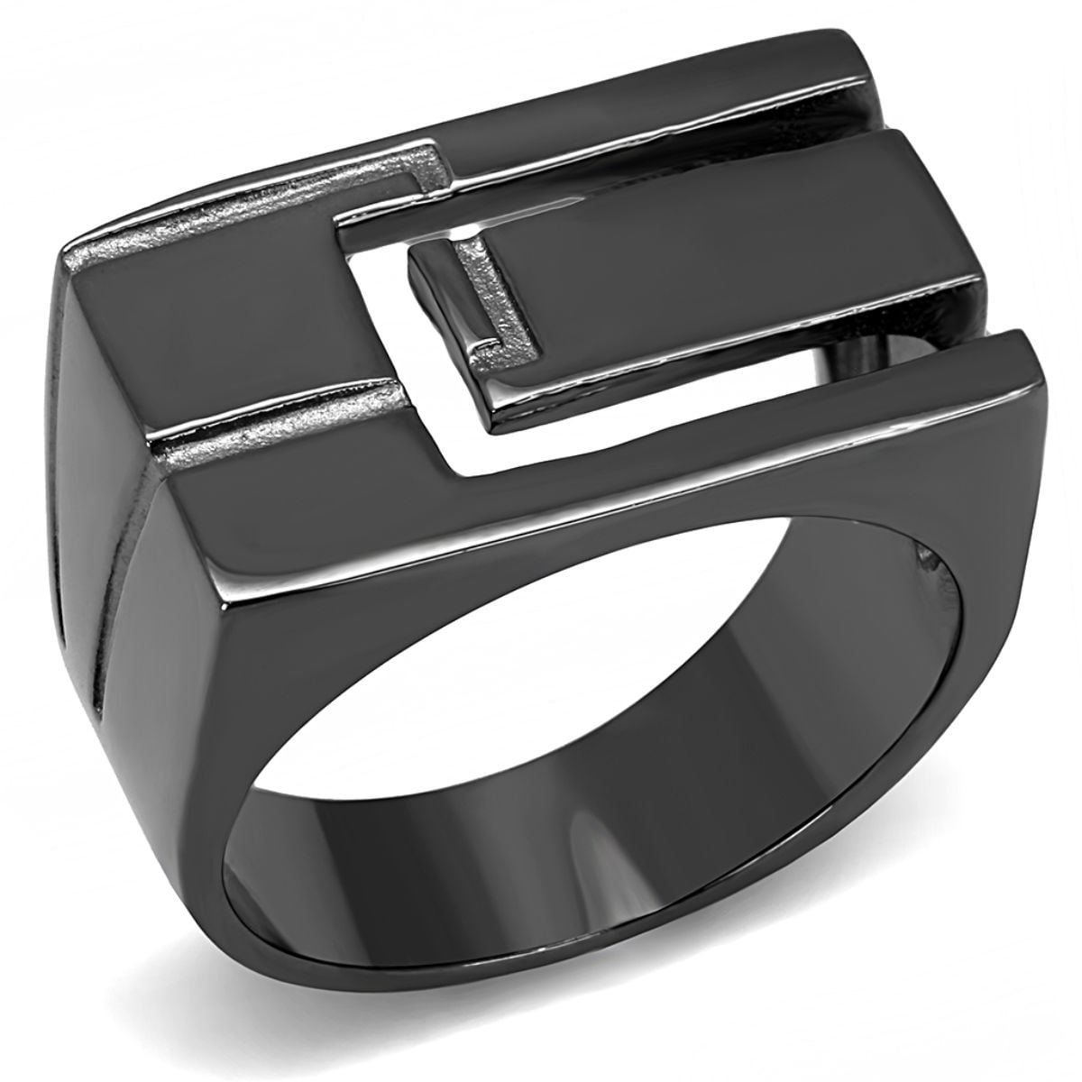 Luxe Jewelry Designs Men's Ion Plated Light Black Stainless Steel Ring ...