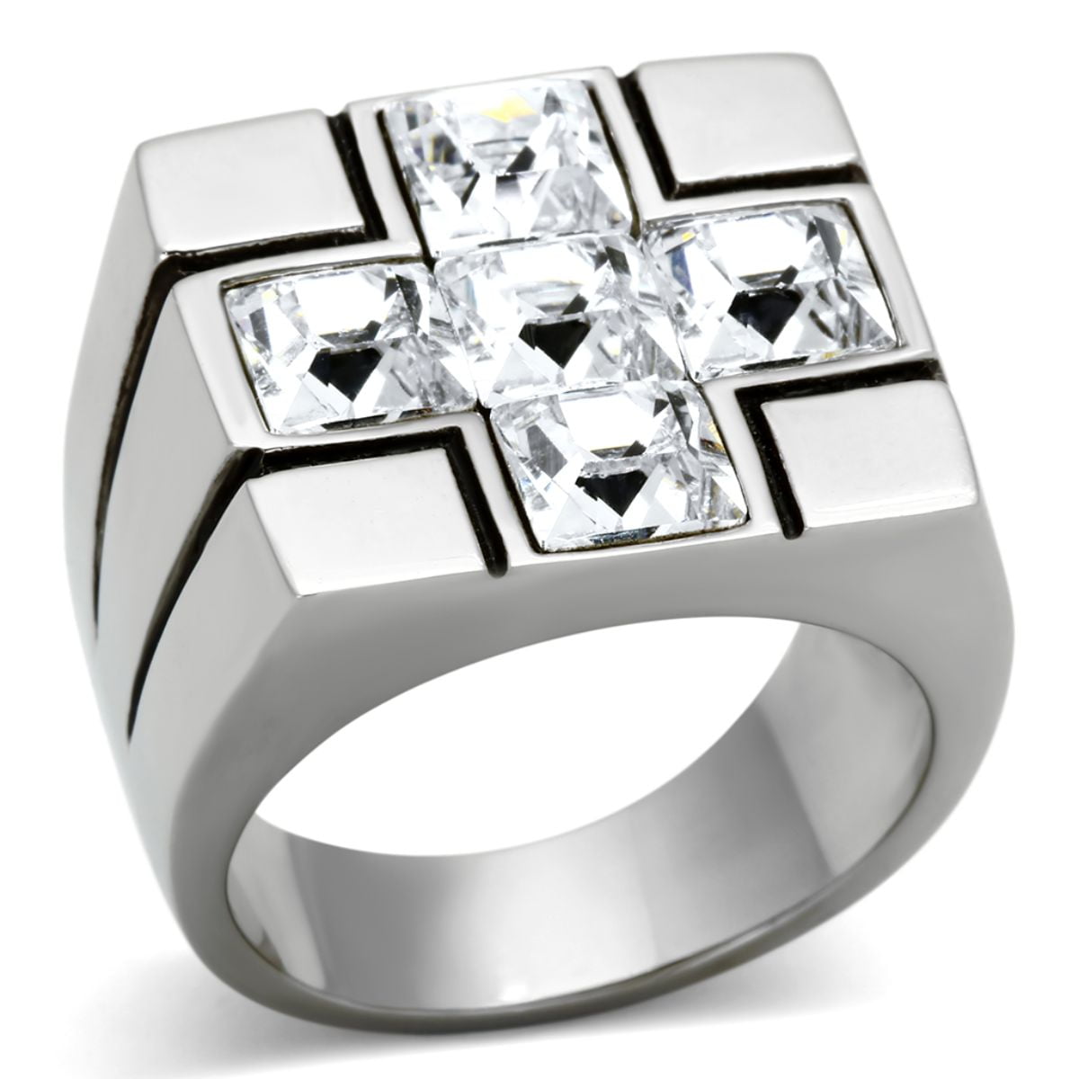 Luxe Jewelry Designs Men's Stainless Steel Cross Ring with Clear ...