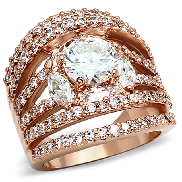 Luxe Jewelry Designs Rose Gold Finish Women's Ring with CZ Stones ...