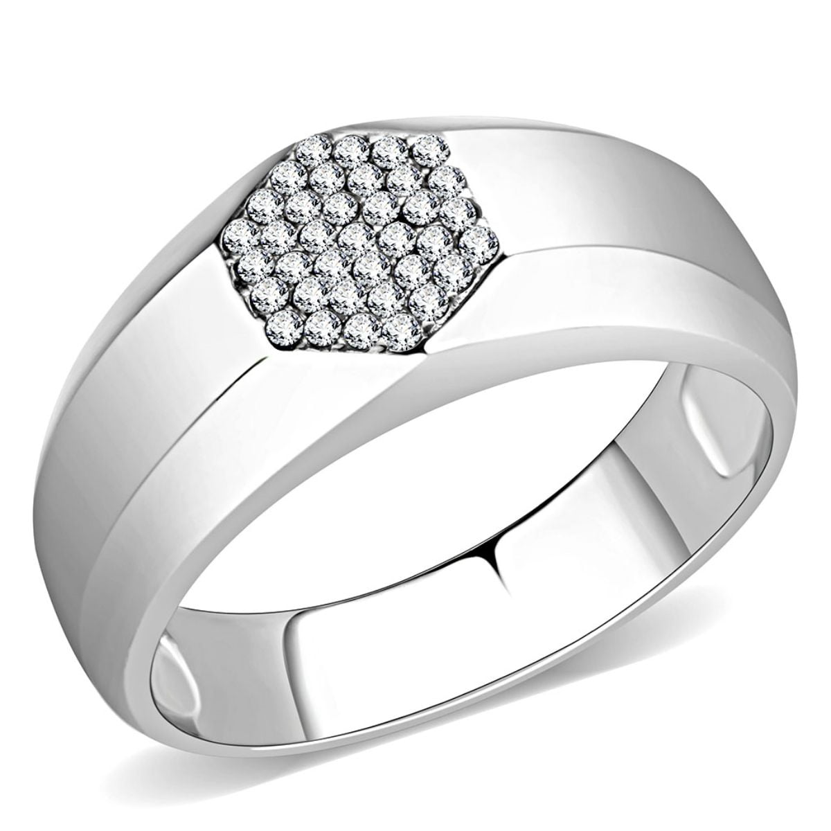Luxe Jewelry Designs Stainless Steel Men's Straight Ring with Round ...