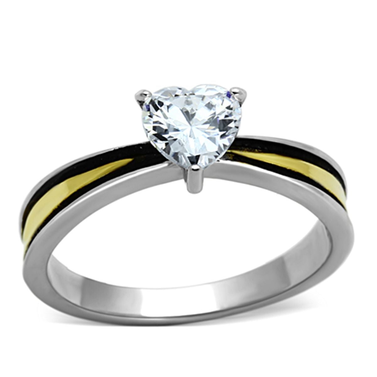 Luxe Jewelry Designs Women's Gold Ion Plated Engagement Ring with Heart ...