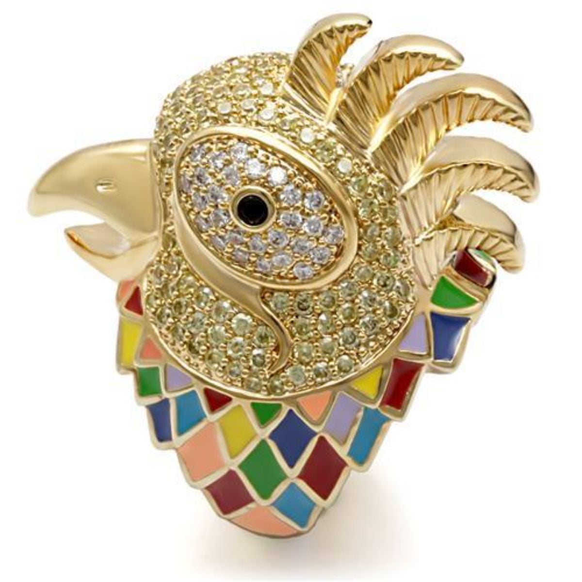 Luxe Jewelry Designs Women's Gold Plated Chicken Shaped Ring with Multi ...