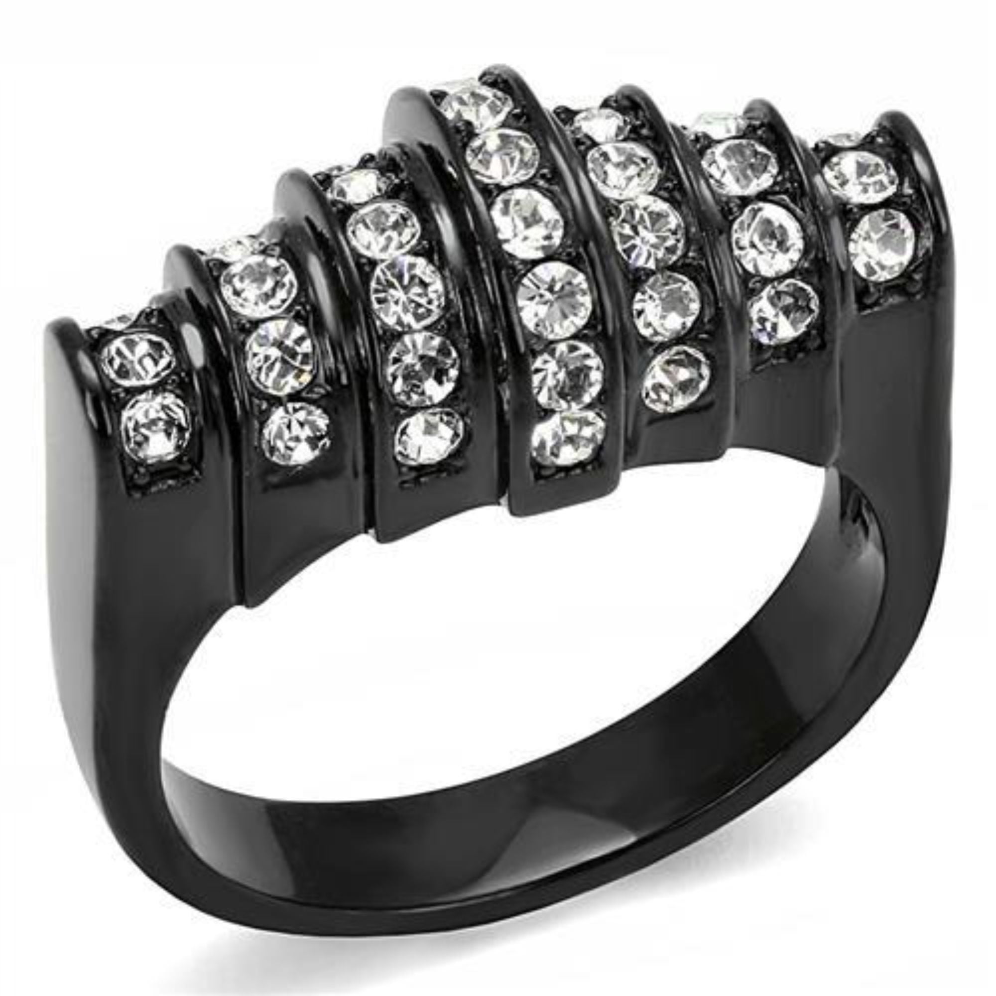 Luxe Jewelry Designs Women's Ion Plated Black Stainless Steel Ring with ...