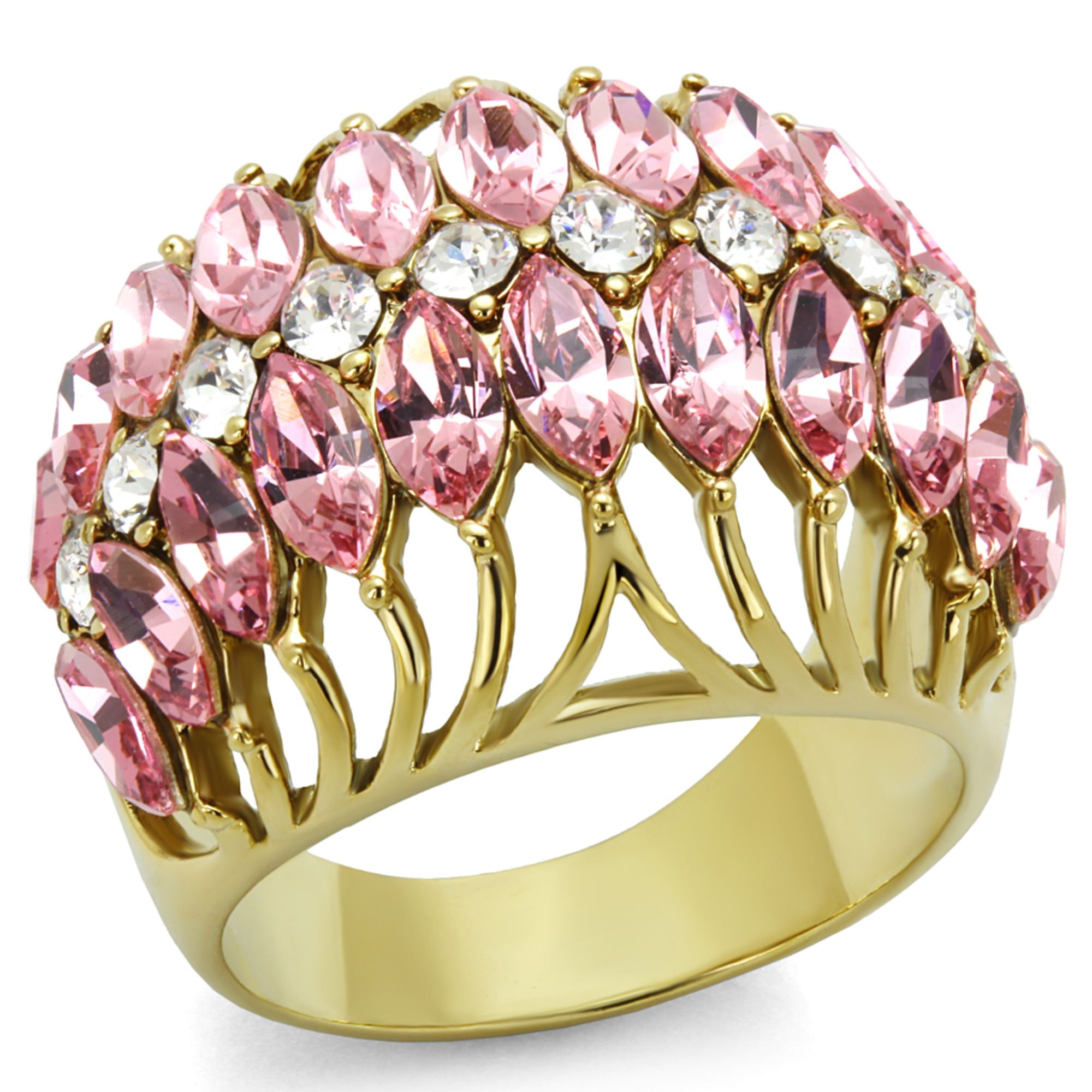 Luxe Jewelry Designs Women's Ion Plated Gold Finish Ring with Rose Top ...