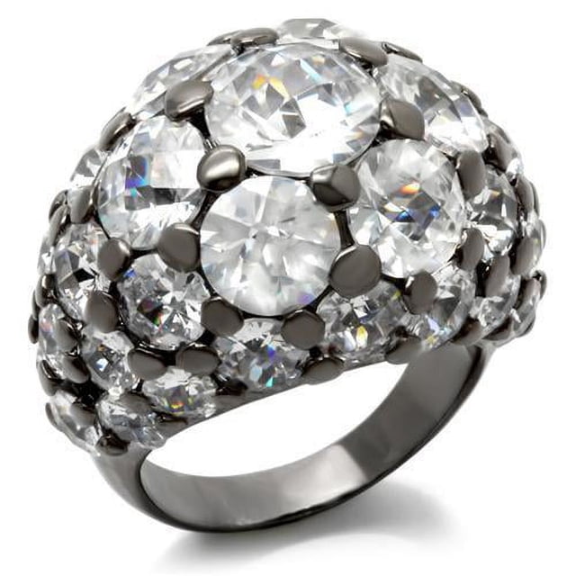 Luxe Jewelry Designs Women's Ruthenium Plated Ring with Round Cubic ...