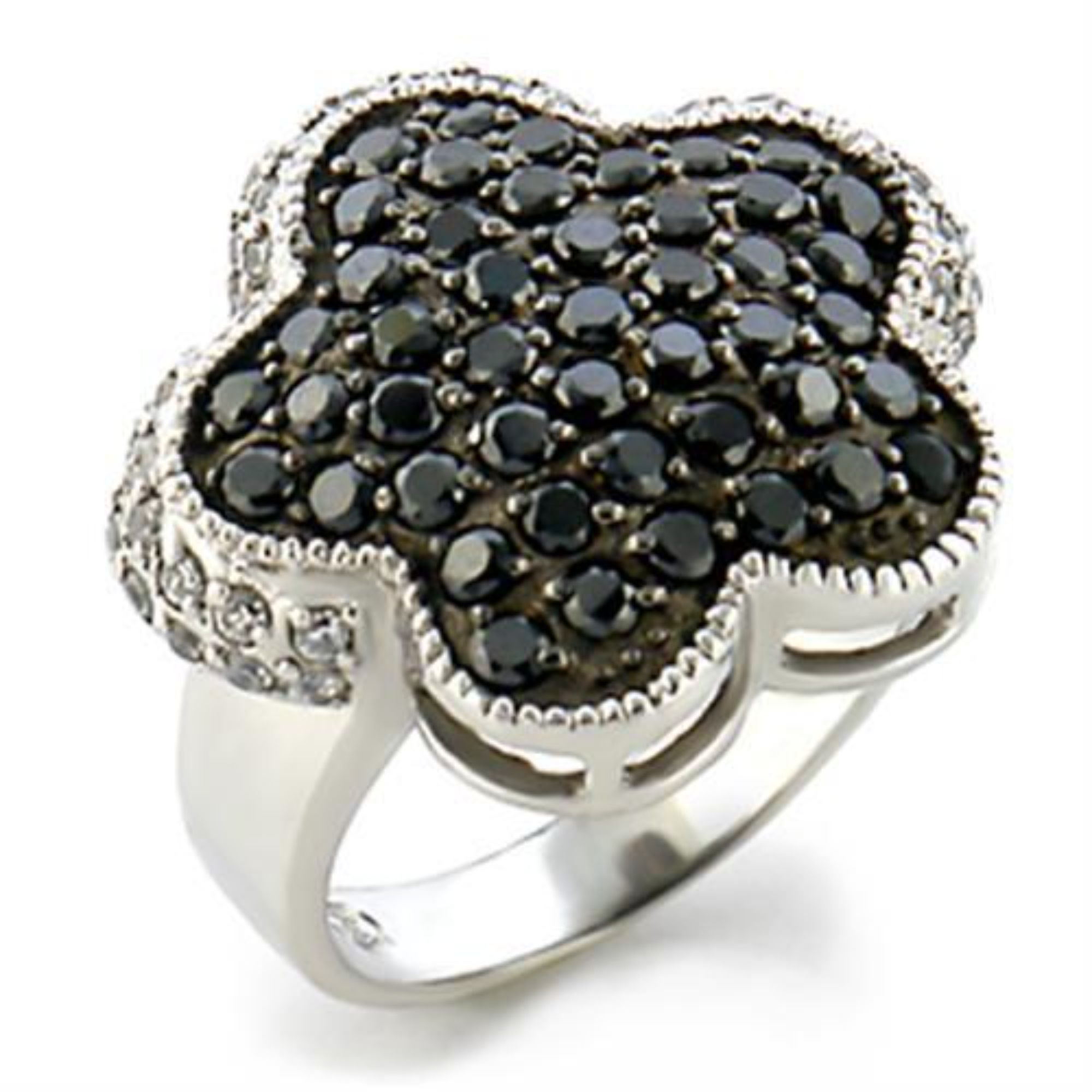 Luxe Jewelry Designs Women's Ruthenium and Rhodium Finish Ring with ...