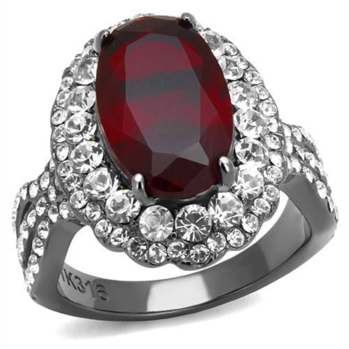 Luxe Jewelry Designs Women's Stainless Steel Engagement Ring with Siam ...