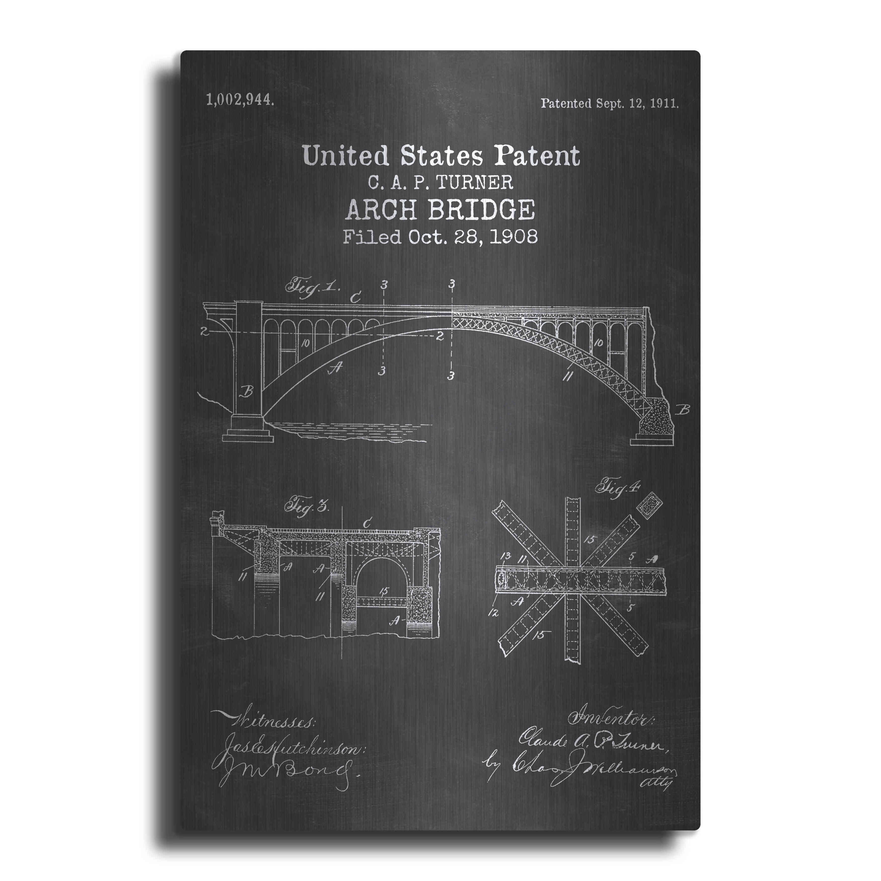 Luxe Metal Art 'Arch Bridge Blueprint Patent Chalkboard' Metal Wall Art ...