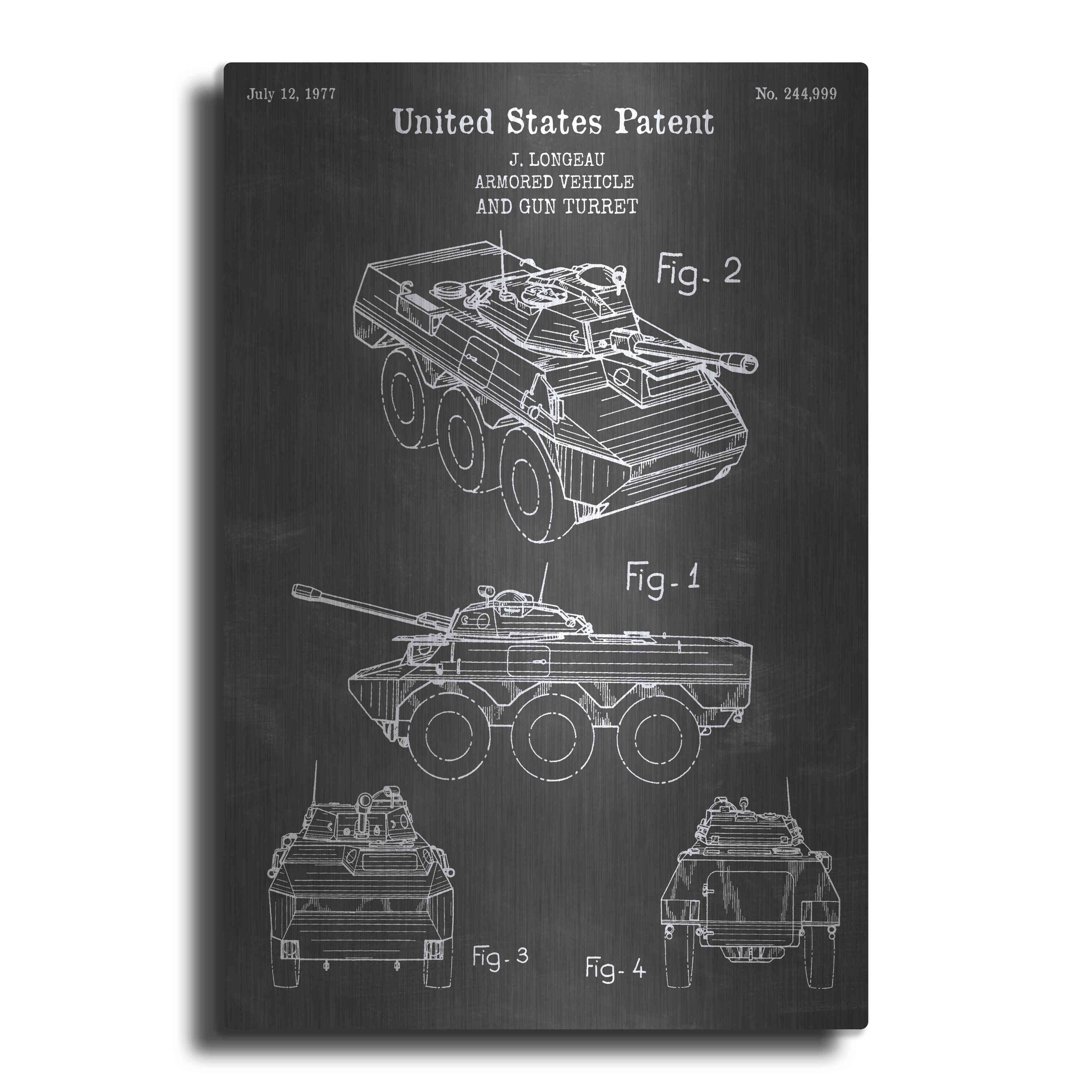 Luxe Metal Art 'Armored Vehicle Blueprint Patent Chalkboard' Metal Wall ...