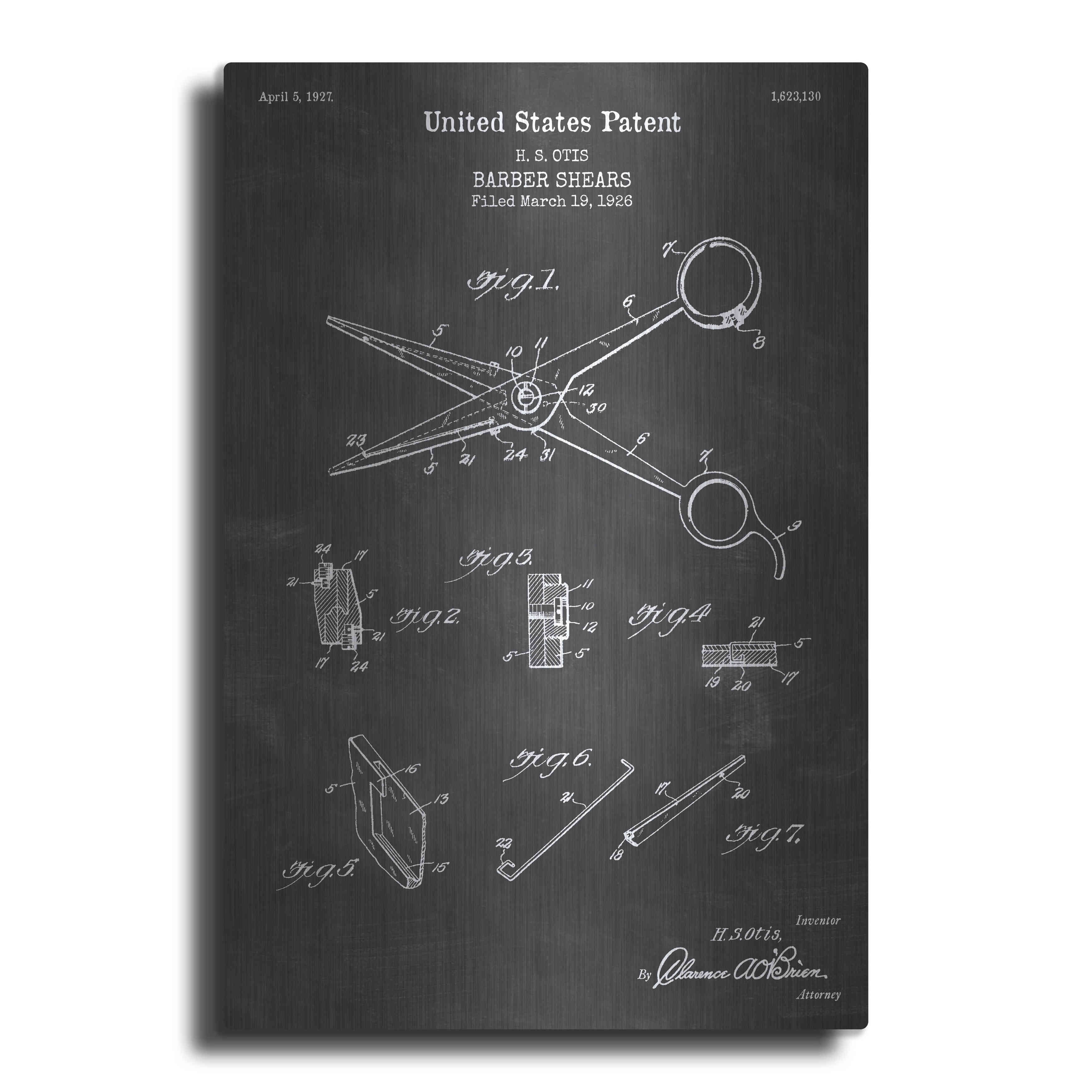 Luxe Metal Art 'Barber Shears Blueprint Patent Chalkboard' Metal Wall ...