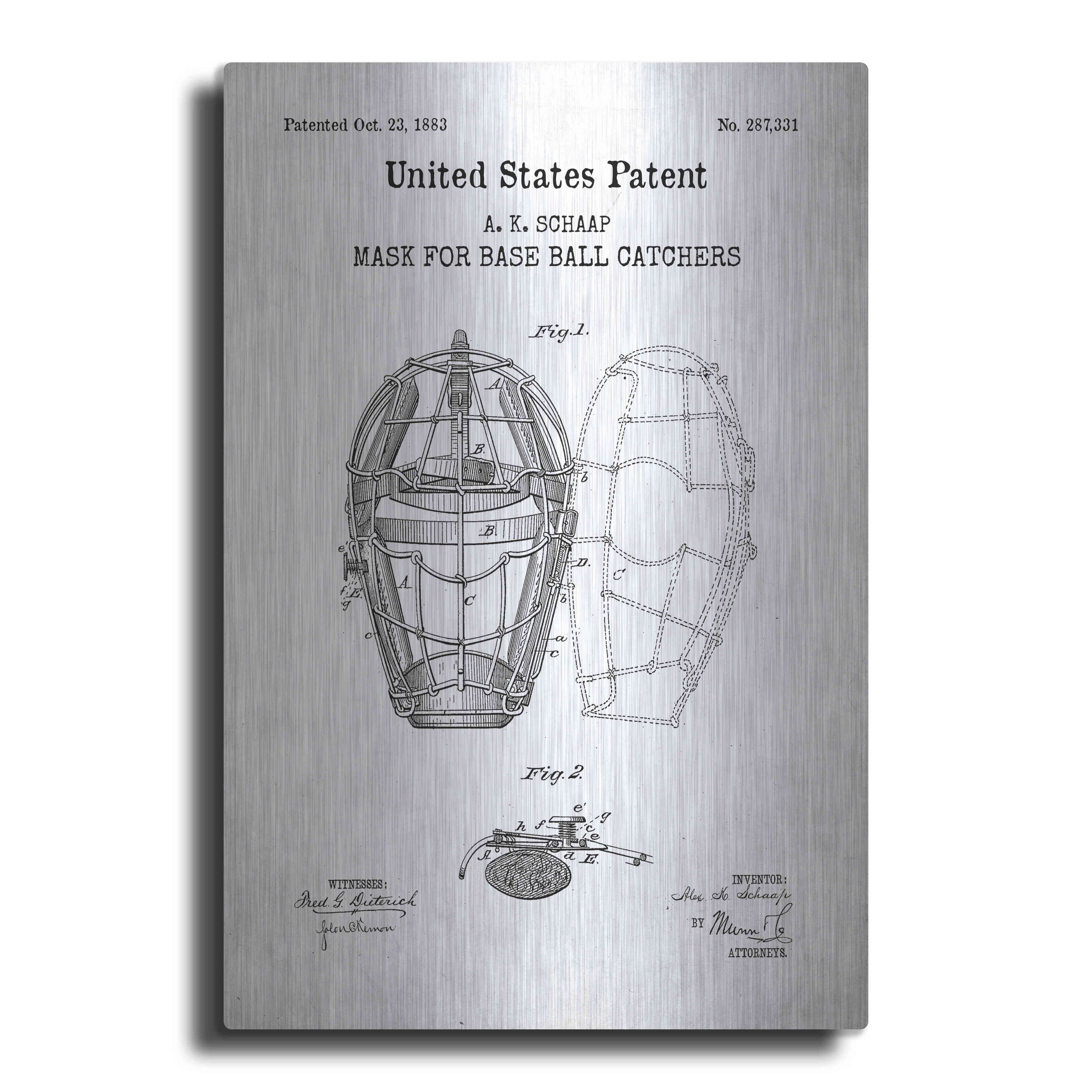Luxe Metal Art 'Baseball Catchers Mask Blueprint Patent White' Metal ...