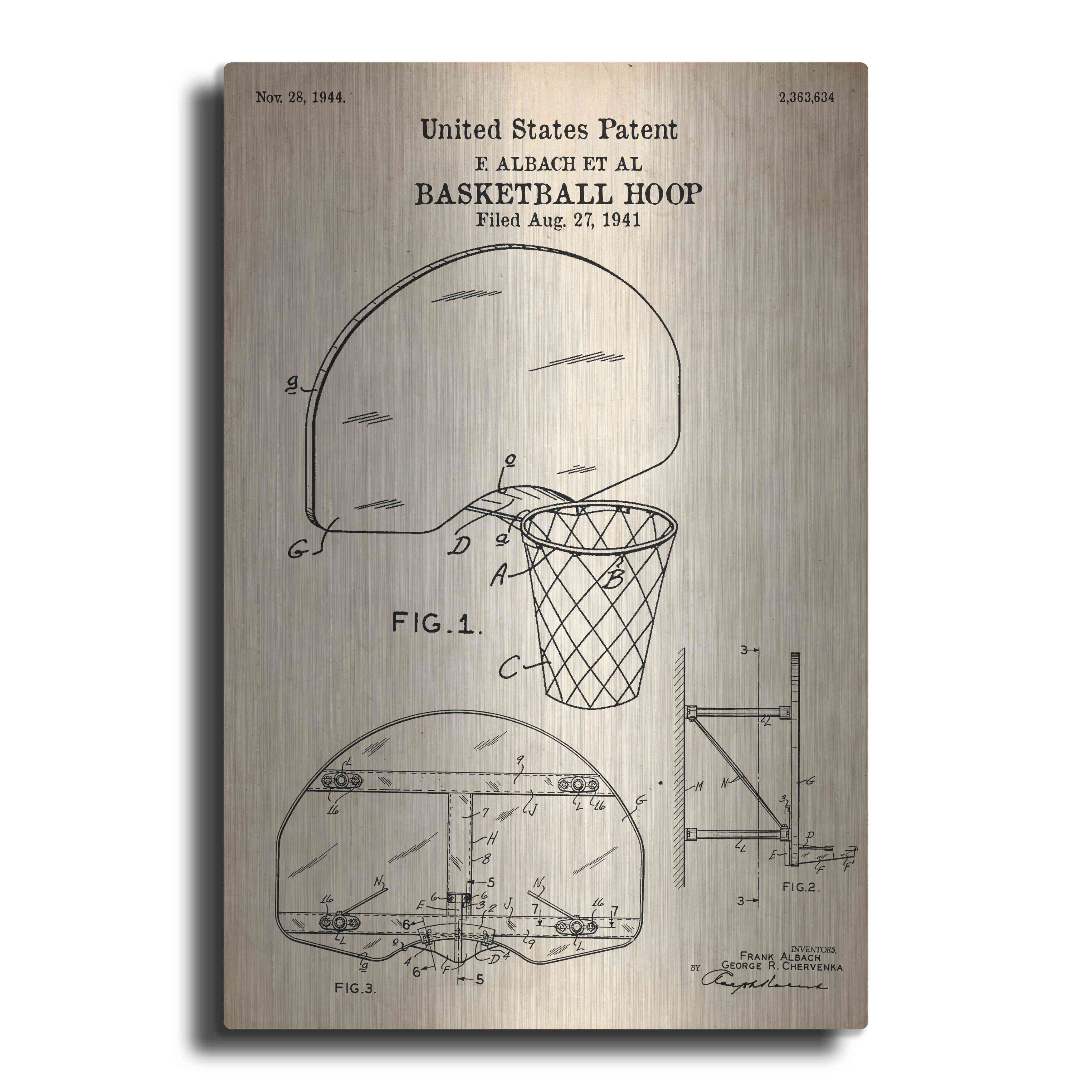 Luxe Metal Art 'Basketball Hoop Blueprint Patent Parchment' Metal Wall ...