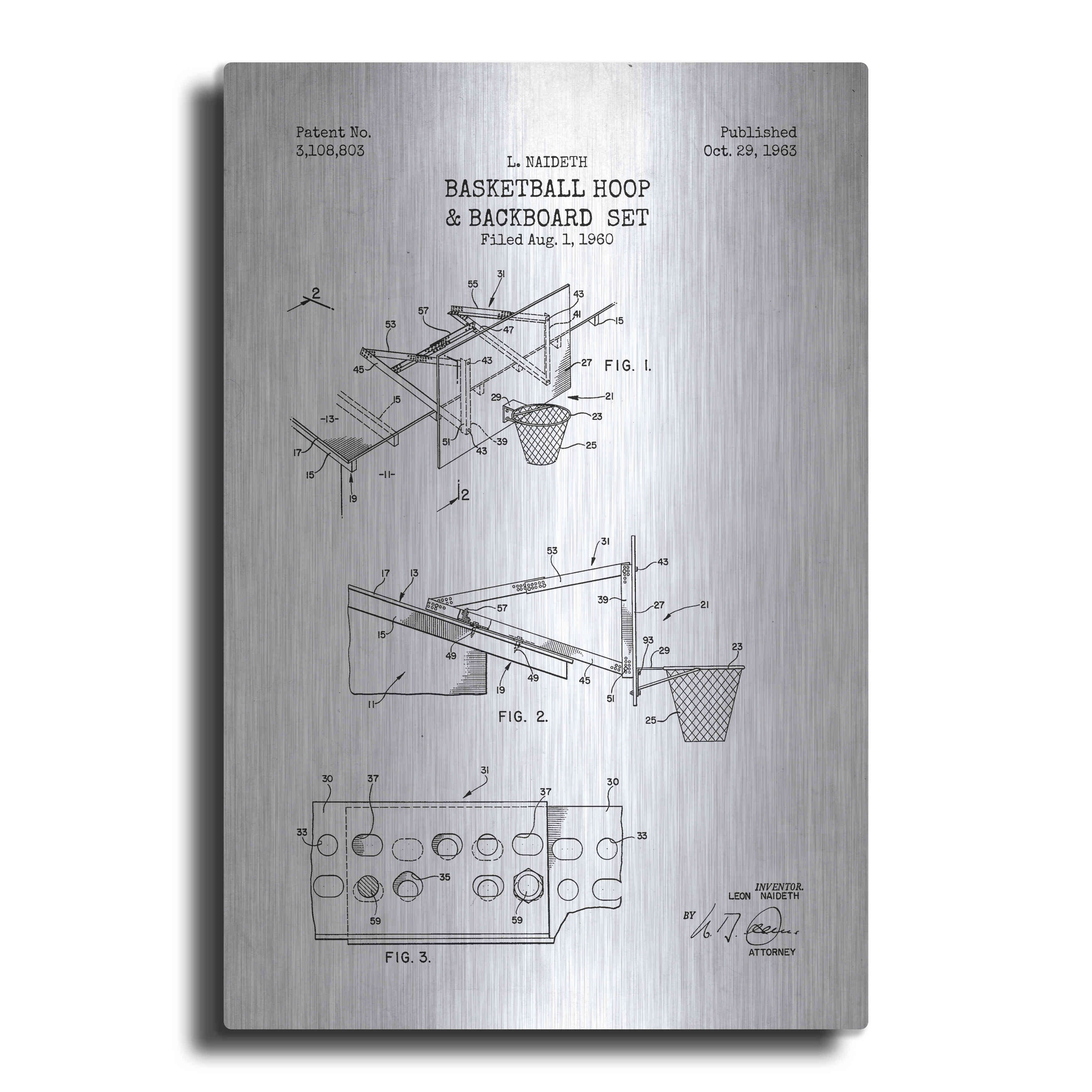 Luxe Metal Art 'Basketball Hoop and Backboard Blueprint Patent White ...