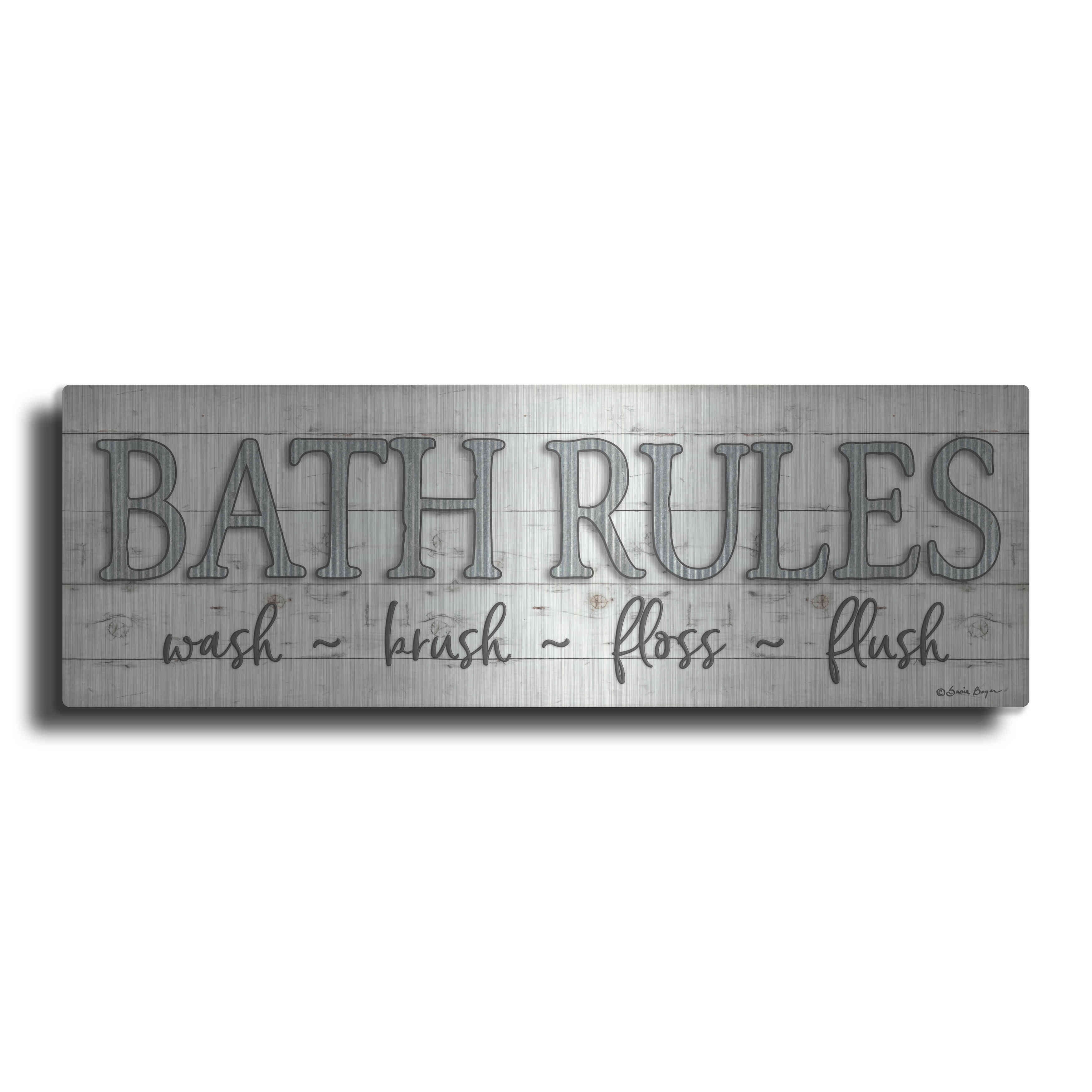 Luxe Metal Art 'Bath Rules' by Susie Boyer, Metal Wall Art, 36"x12 ...