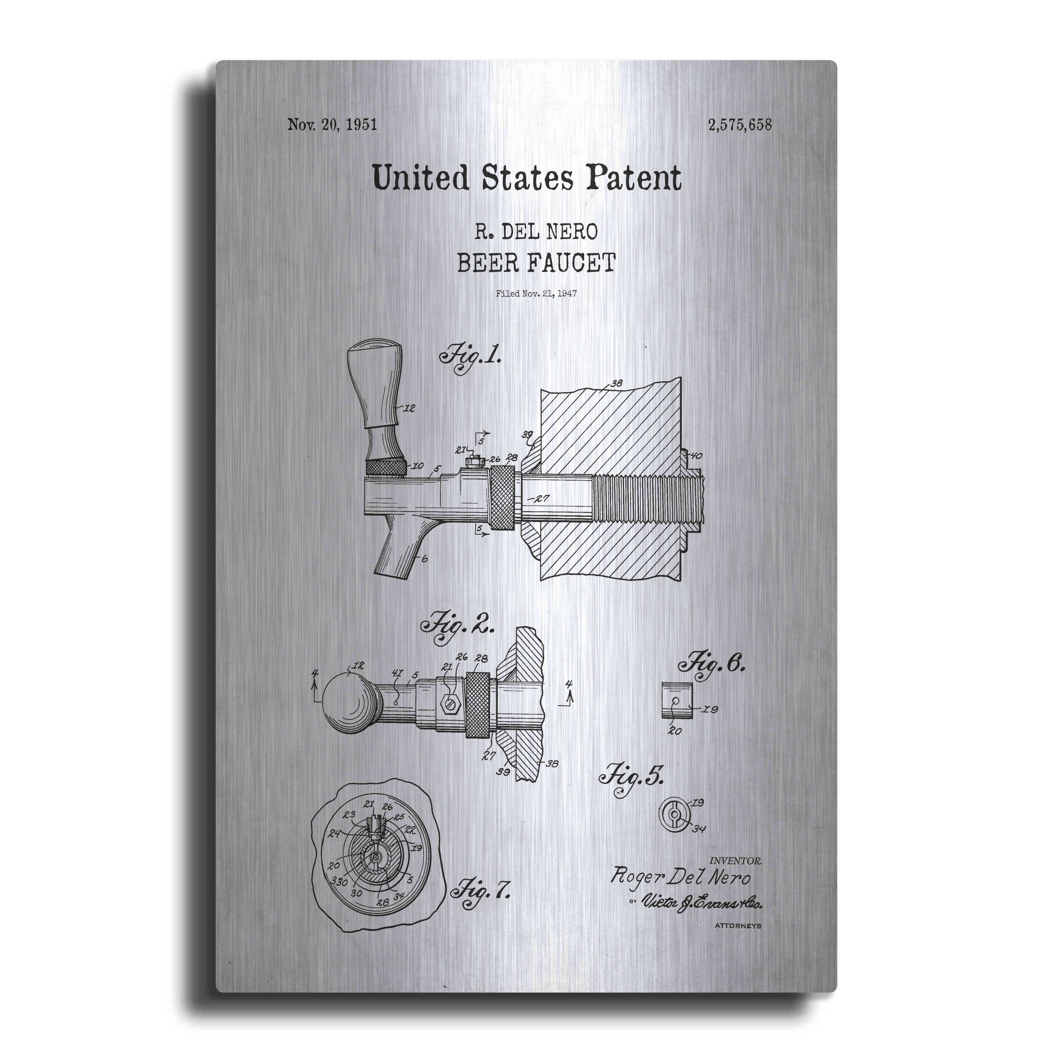 Luxe Metal Art 'Beer Faucet Blueprint Patent White' Metal Wall Art, 12 ...