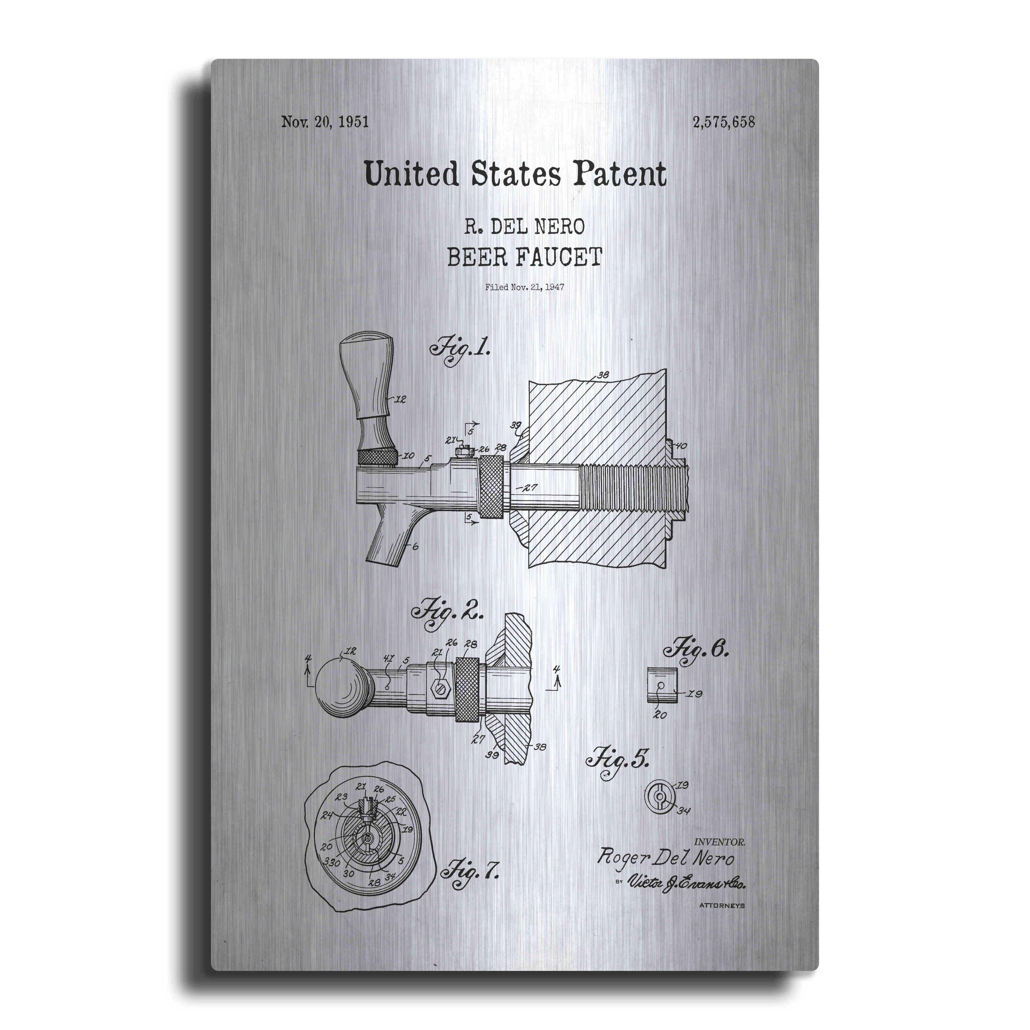 Luxe Metal Art 'Beer Faucet Blueprint Patent White' Metal Wall Art, 24 ...