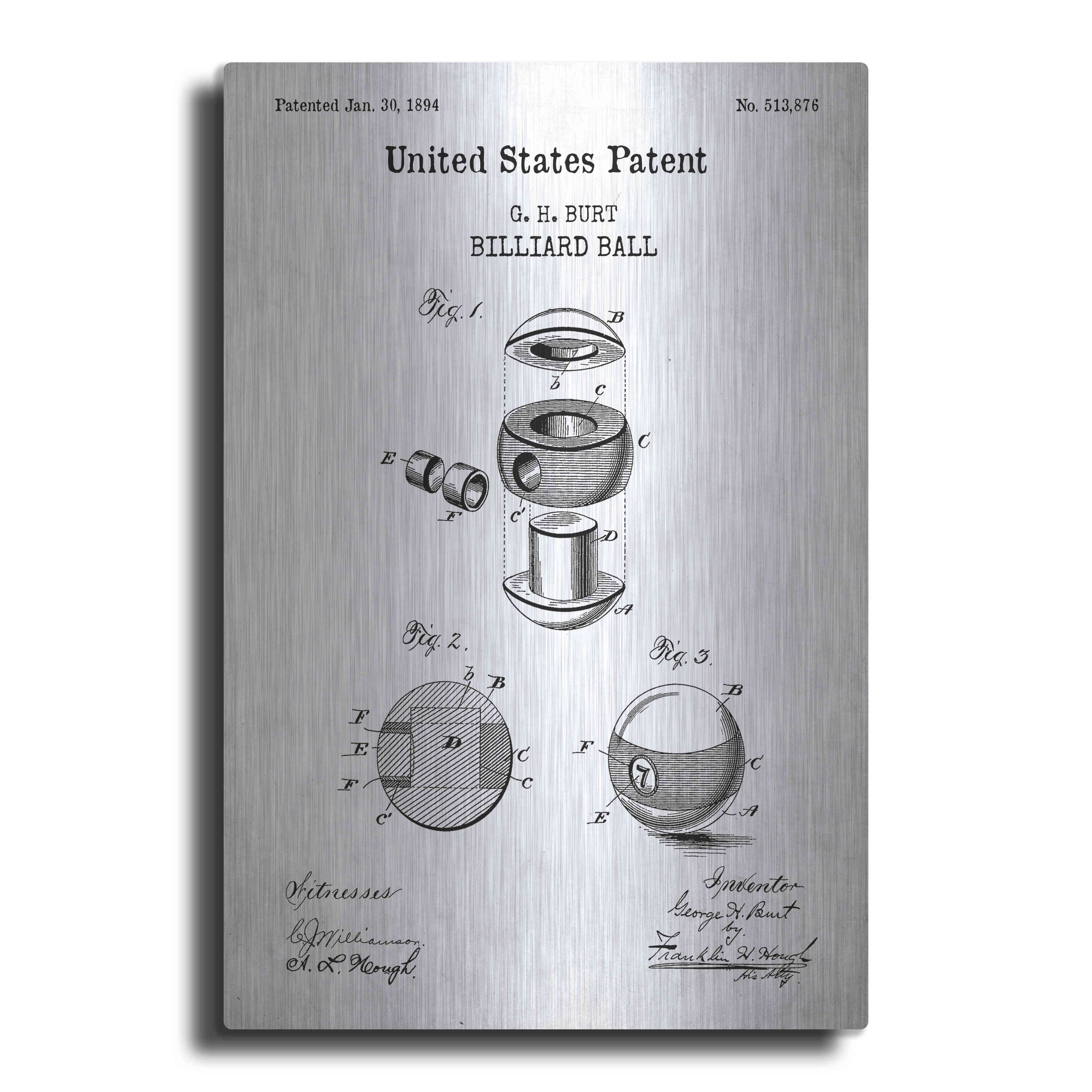 Luxe Metal Art 'Billiard Ball Blueprint Patent White' Metal Wall Art ...