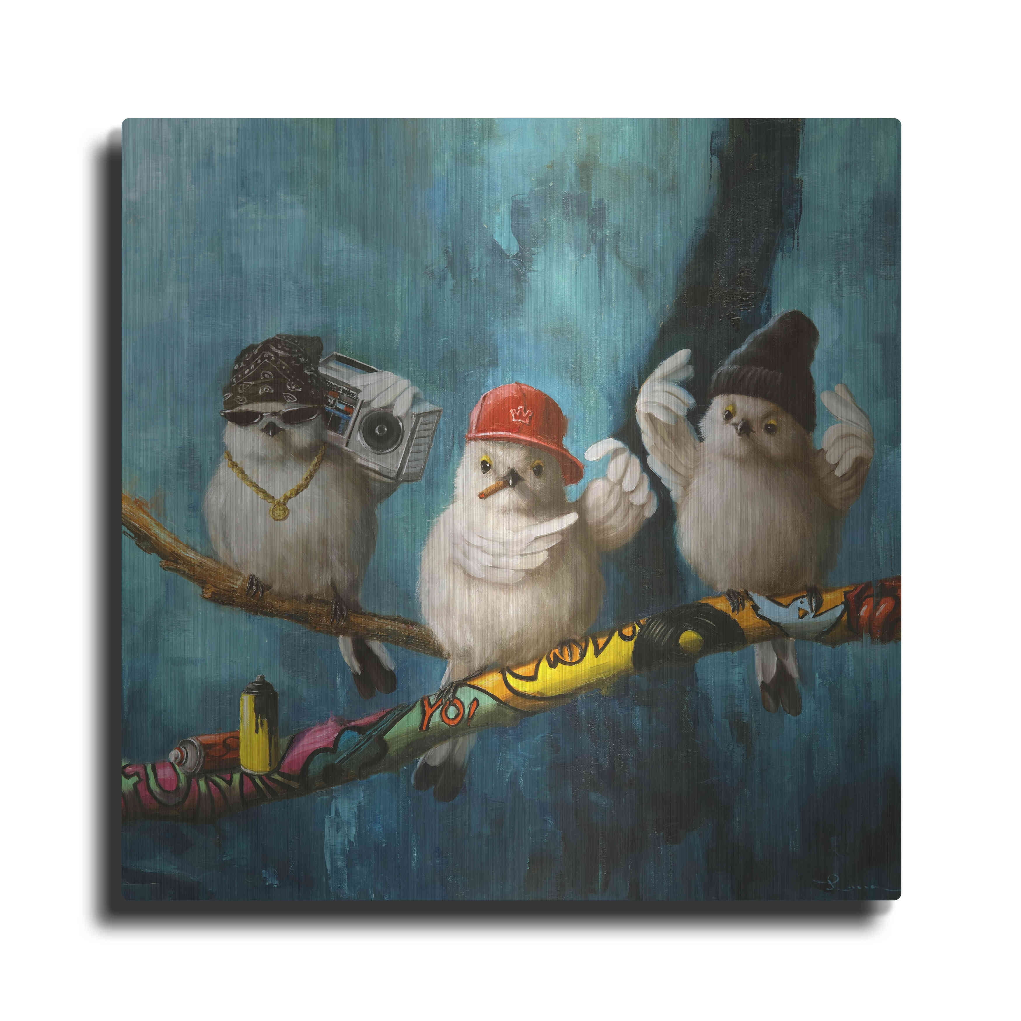 Luxe Metal Art 'Birdz in da Hood No. 2' by Lucia Heffernan, 36"x36 ...