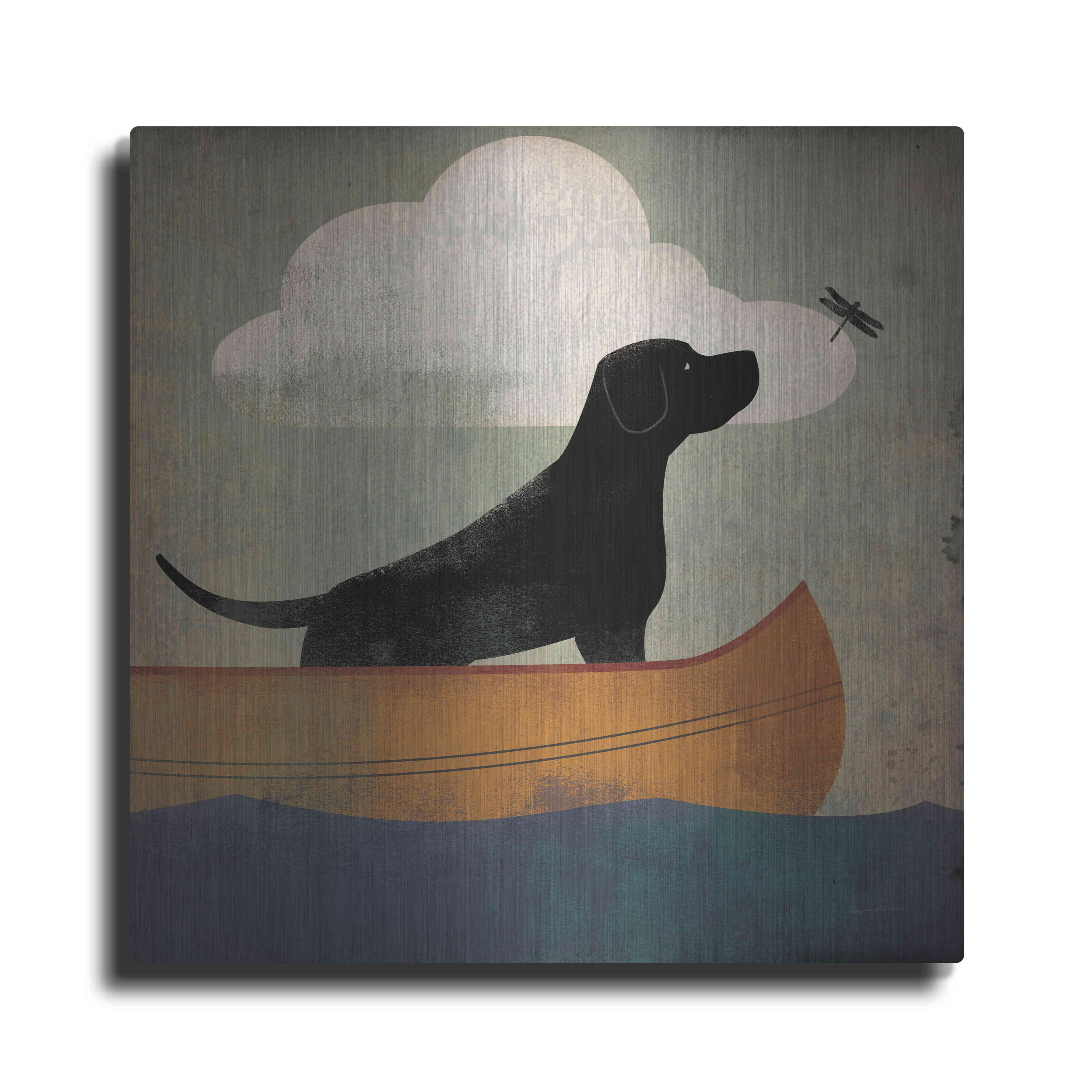 Luxe Metal Art 'Black Dog Canoe Ride' by Ryan Fowler, Metal Wall Art, 12"x12" - Walmart.com