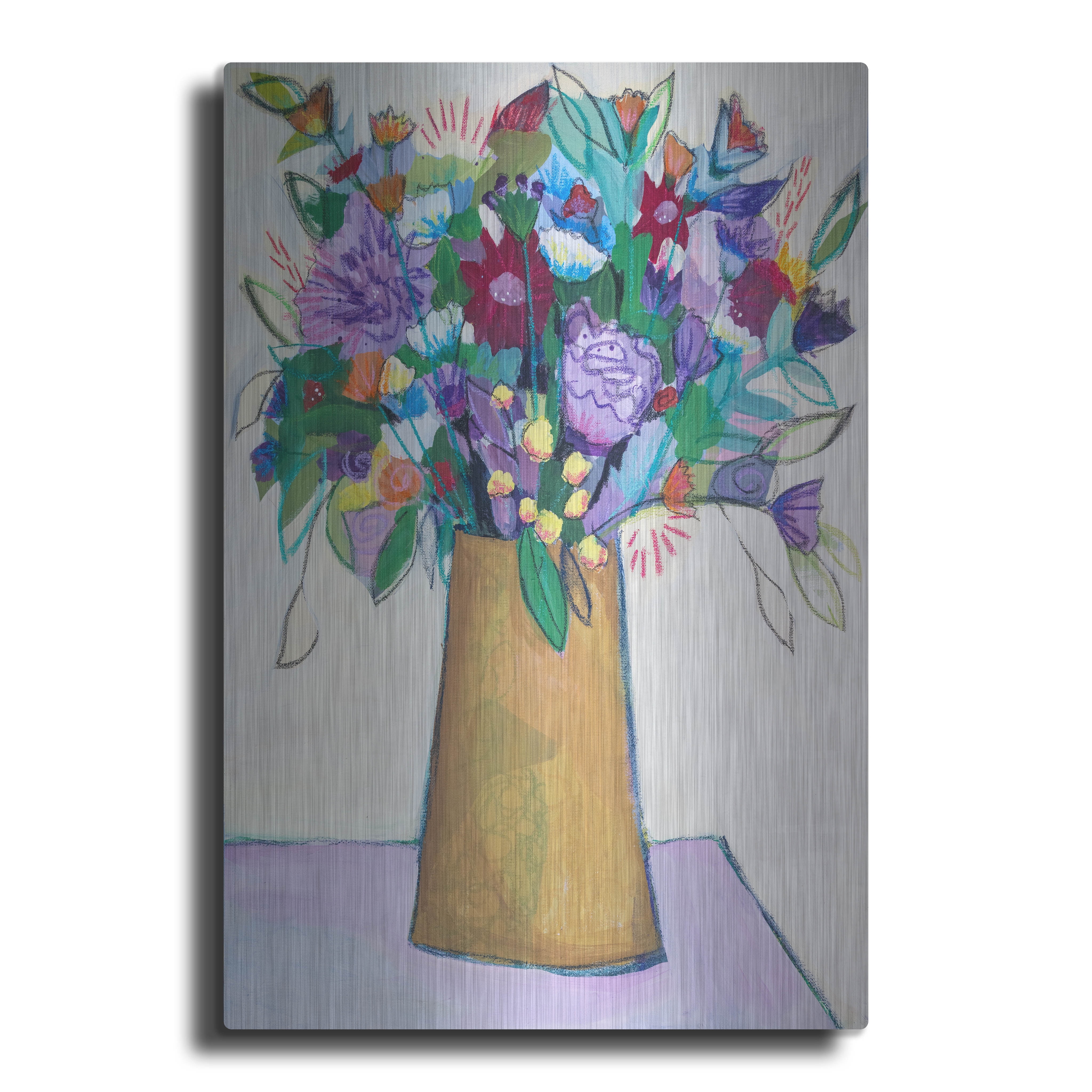 Luxe Metal Art 'Blooms In Goldenrod Vase' by Jeri Hauth Metal Wall Art ...
