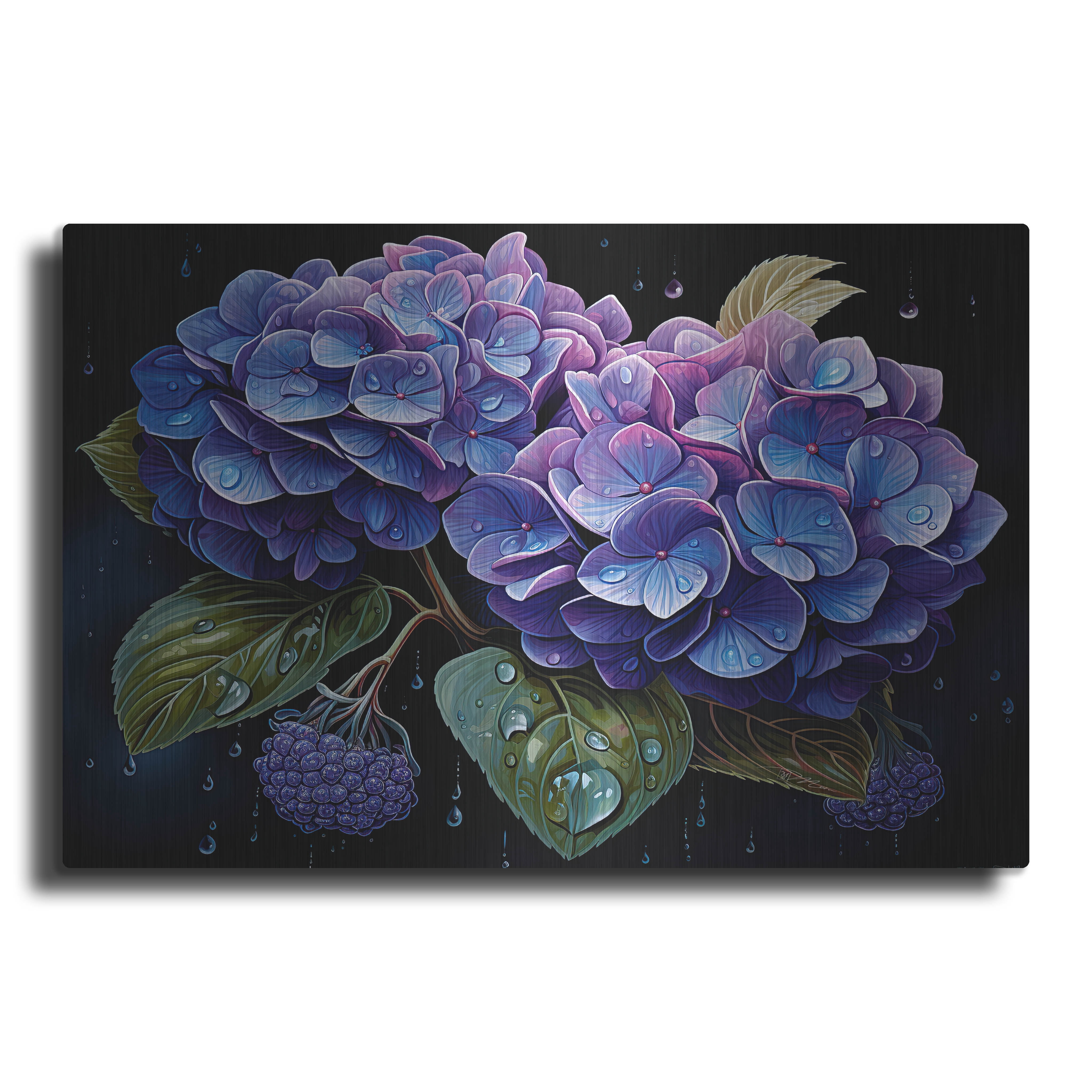 Luxe Metal Art 'Blue Hydrangea' by Momart Metal Wall Art, 36" x 24 ...