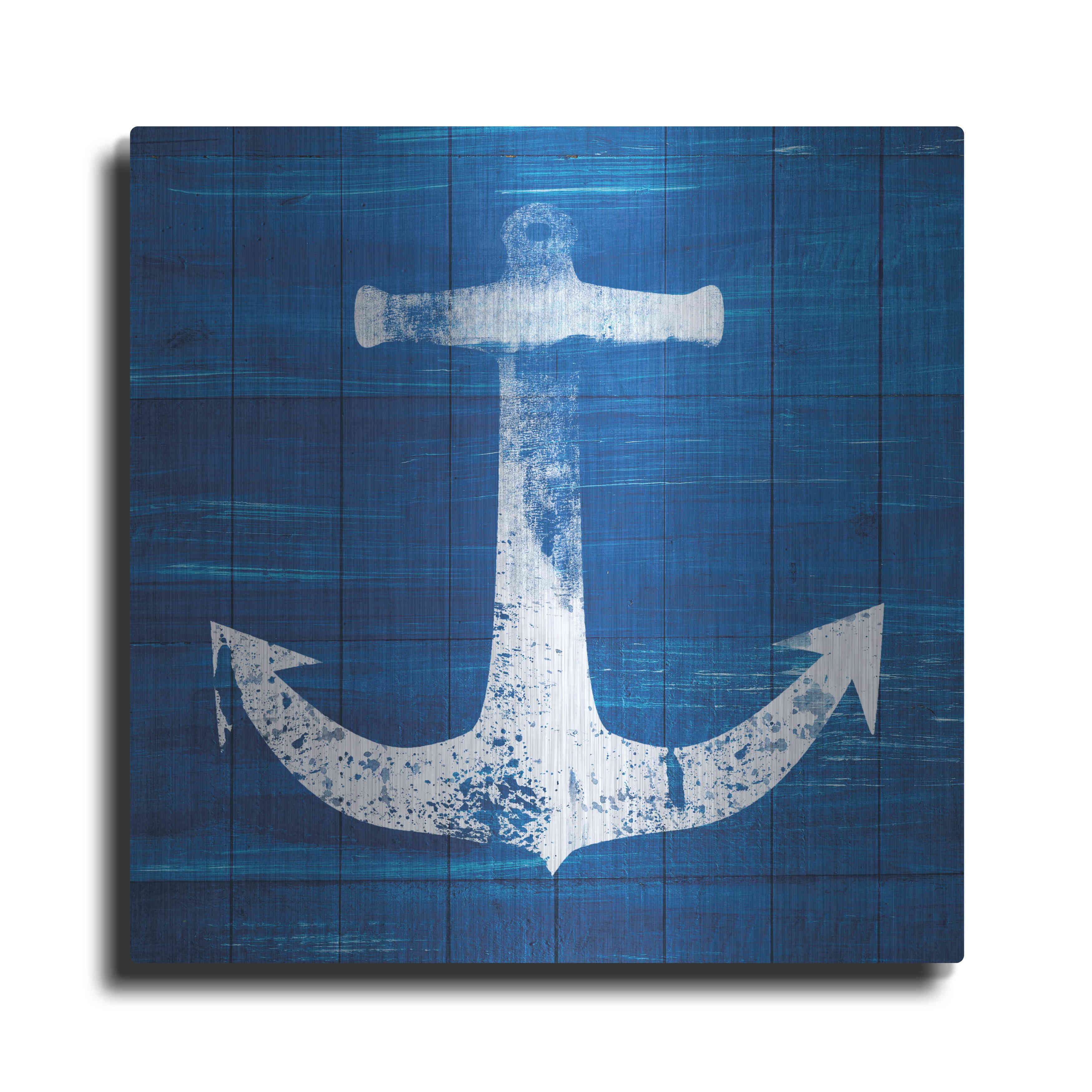 Luxe Metal Art 'Blue and White Anchor' by Linda Woods, Metal Wall Art ...