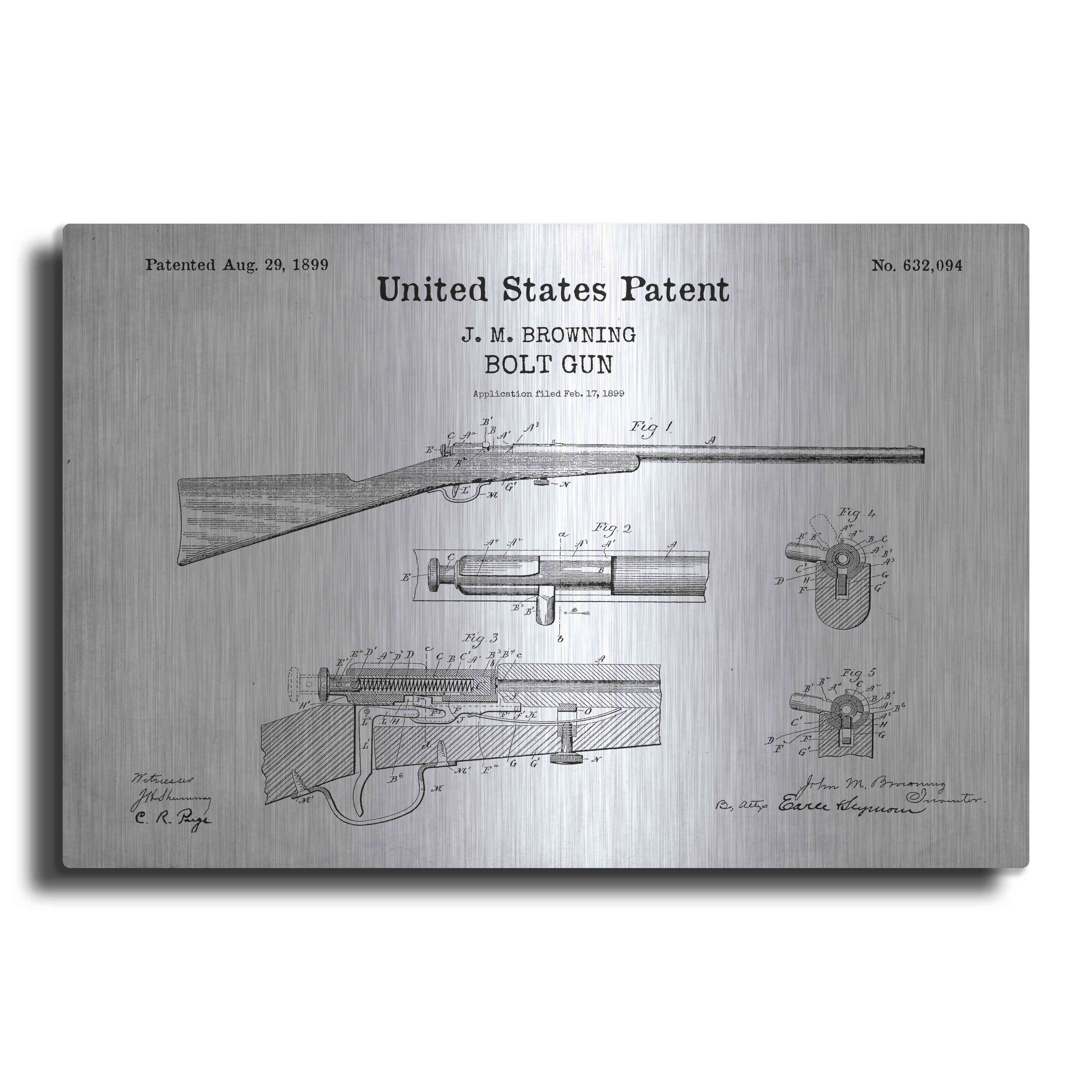 Luxe Metal Art 'Bolt Gun Blueprint Patent White' Acrylic Glass Wall Art ...