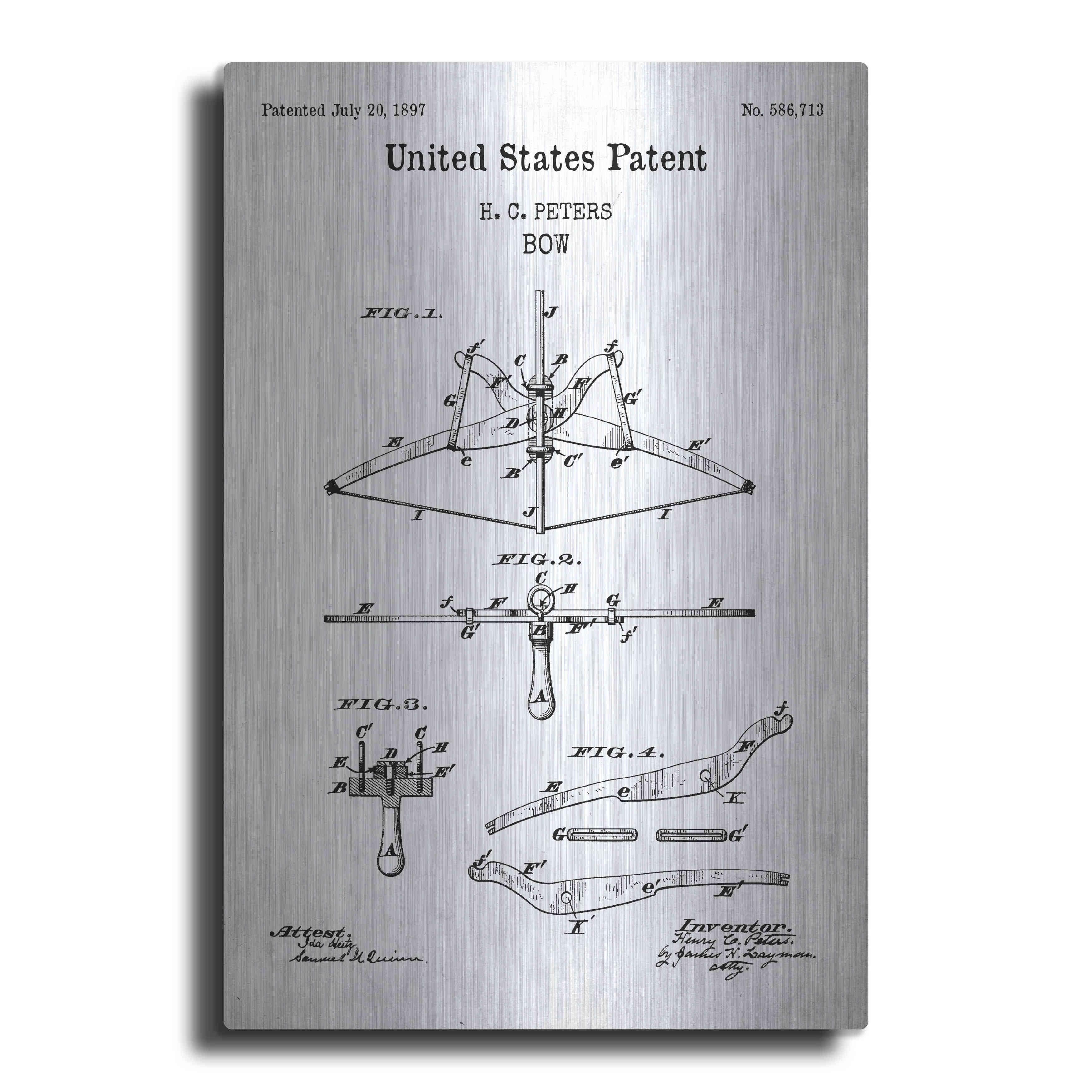 Luxe Metal Art 'Bow Blueprint Patent White' Metal Wall Art, 24"x36 ...