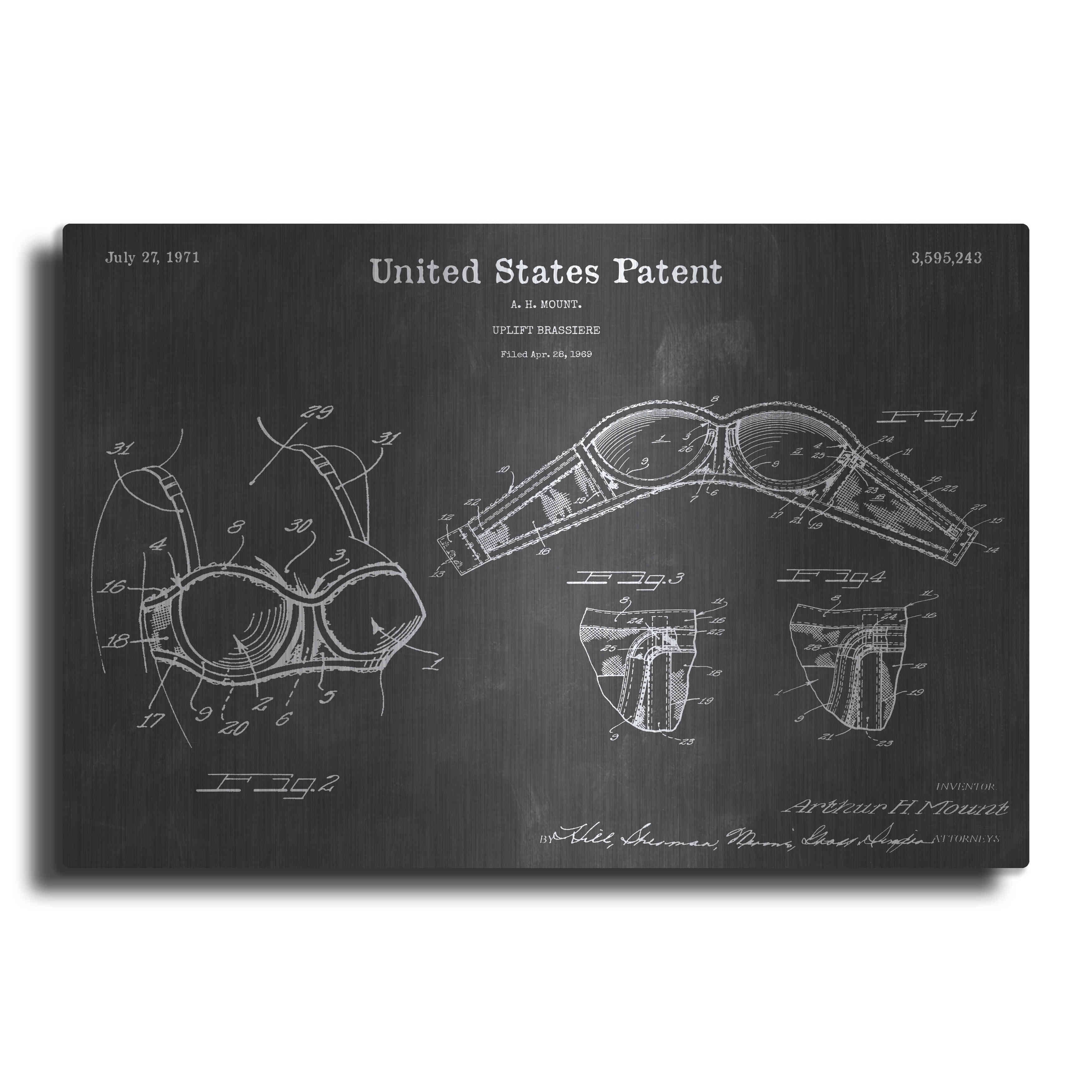 Luxe Metal Art 'Bra Vintage Patent Blueprint' by Epic Portfolio, Metal ...
