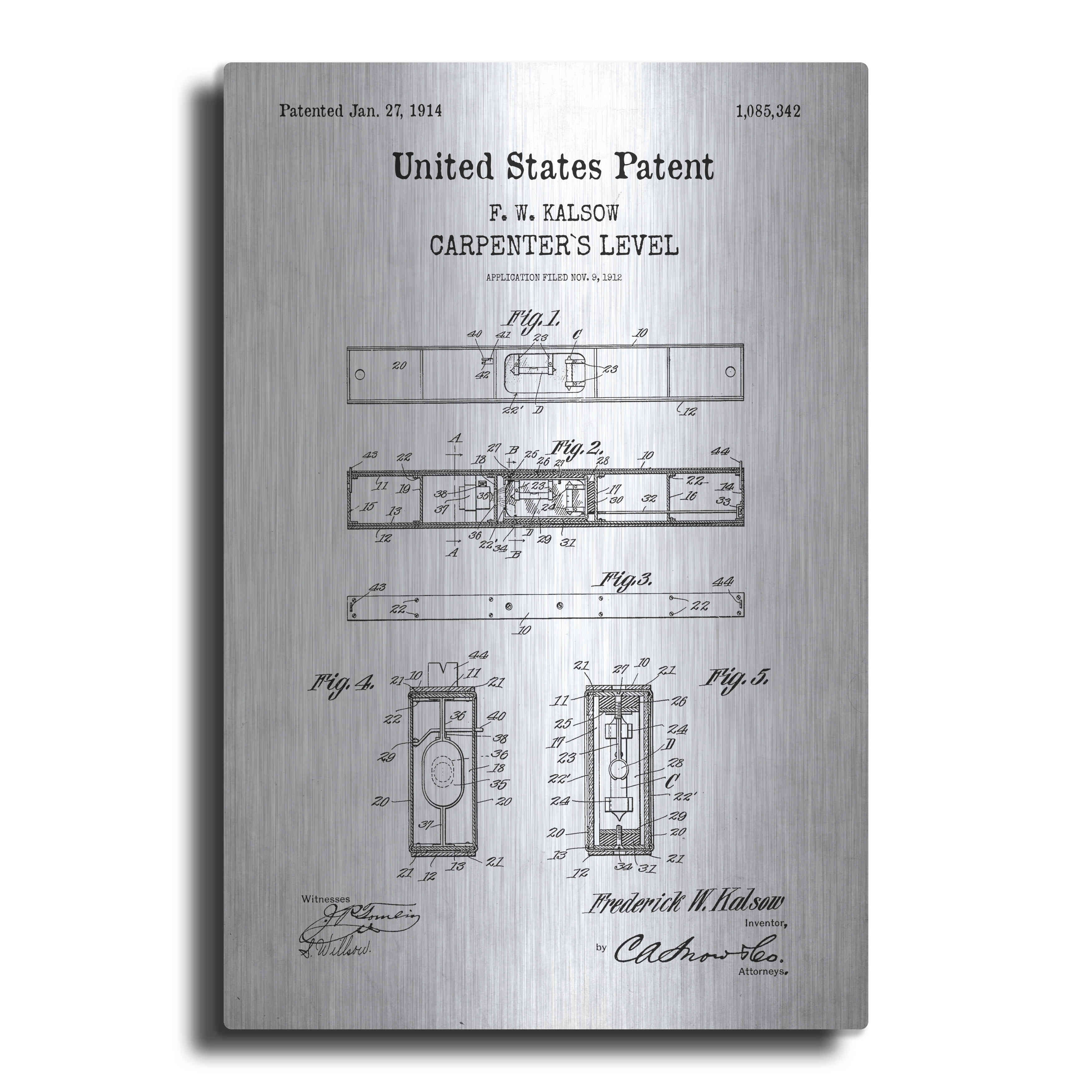 Luxe Metal Art 'Carpenter's Level Blueprint Patent White' Metal Wall ...