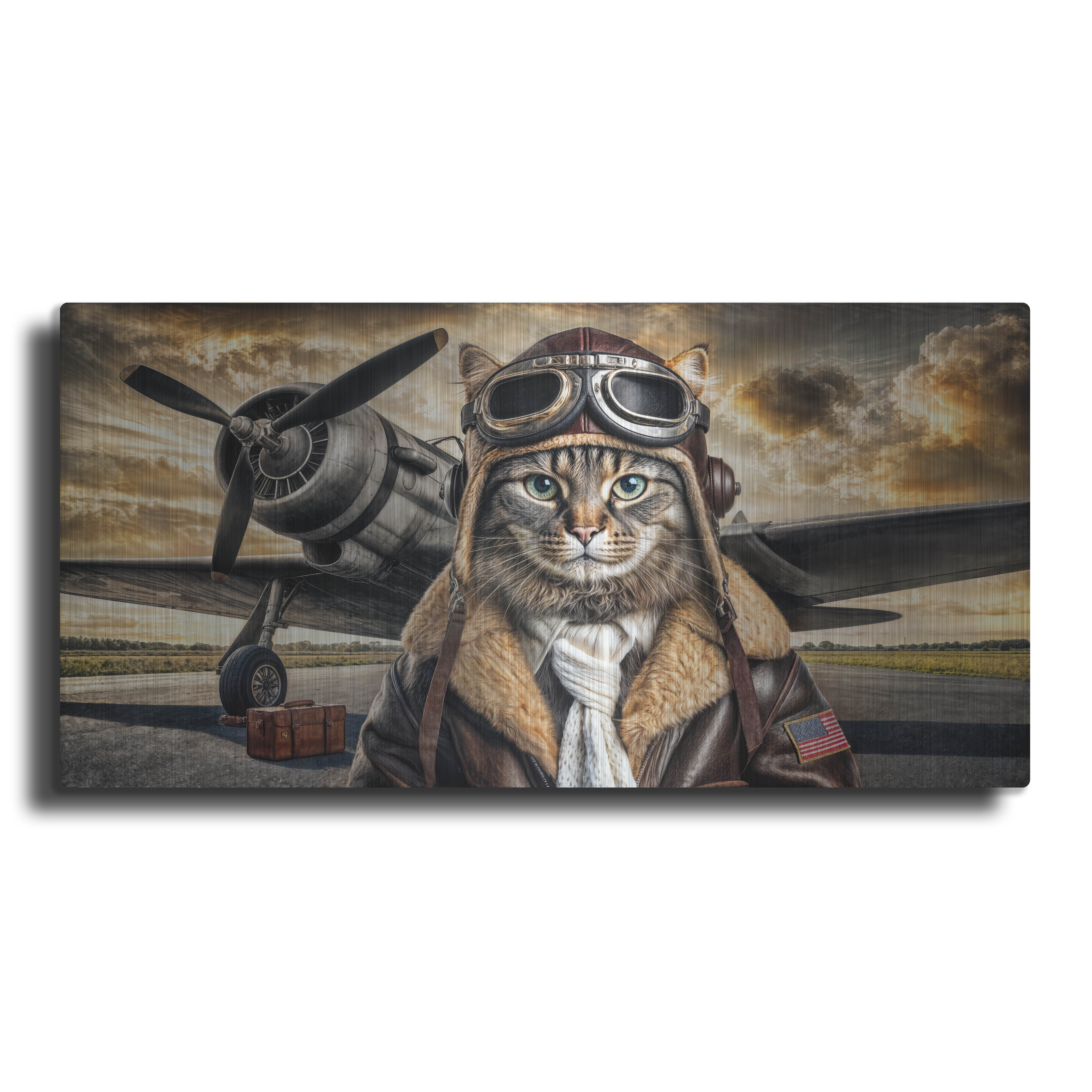 Luxe Metal Art 'Cat Feline Aviator' by Rey Klimt Metal Wall Art, 24" x ...